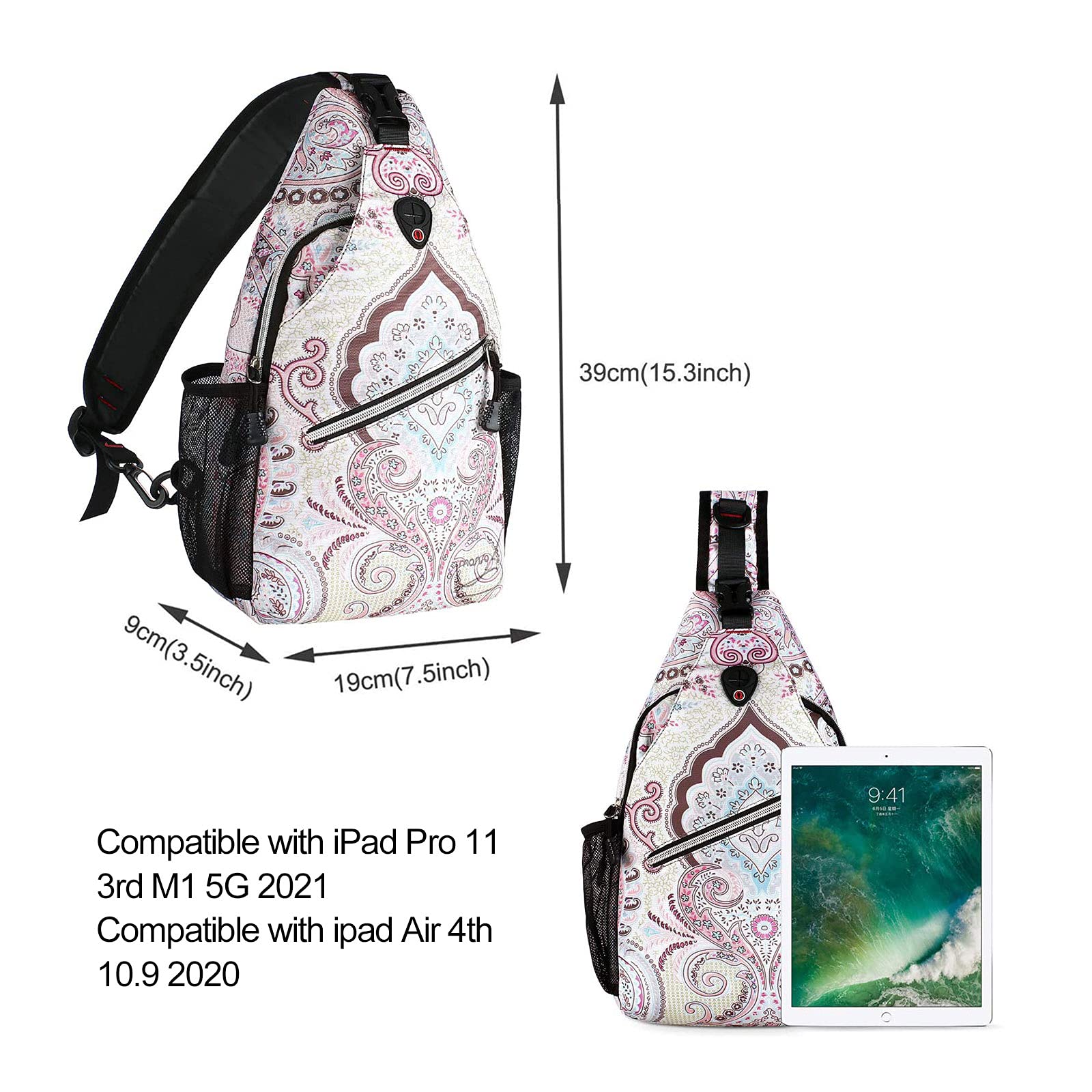 MOSISO Sling Backpack,Travel Hiking Daypack Pattern Rope Crossbody Shoulder Bag, National Style