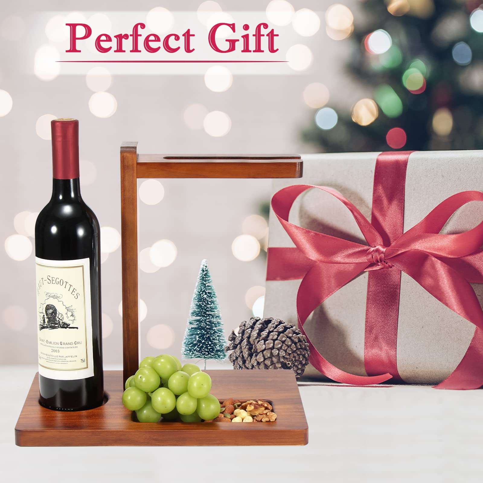 B4Life Valentine's Day Gifts, Wine Trays, Wine Caddy with Serving Tray, Wine Tray with Wine Glass Holder, Wine Bottle Racks with Glass Holder, for Wine Lovers