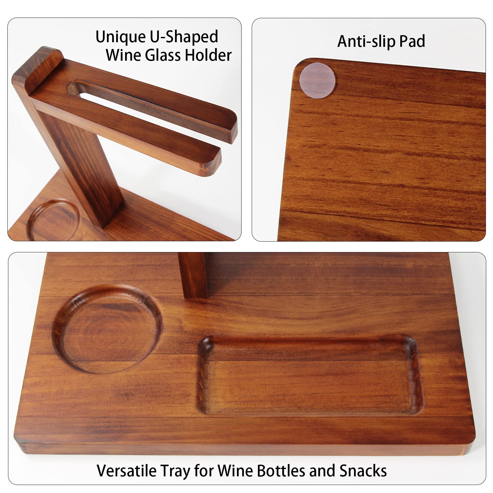 B4Life Valentine's Day Gifts, Wine Trays, Wine Caddy with Serving Tray, Wine Tray with Wine Glass Holder, Wine Bottle Racks with Glass Holder, for Wine Lovers