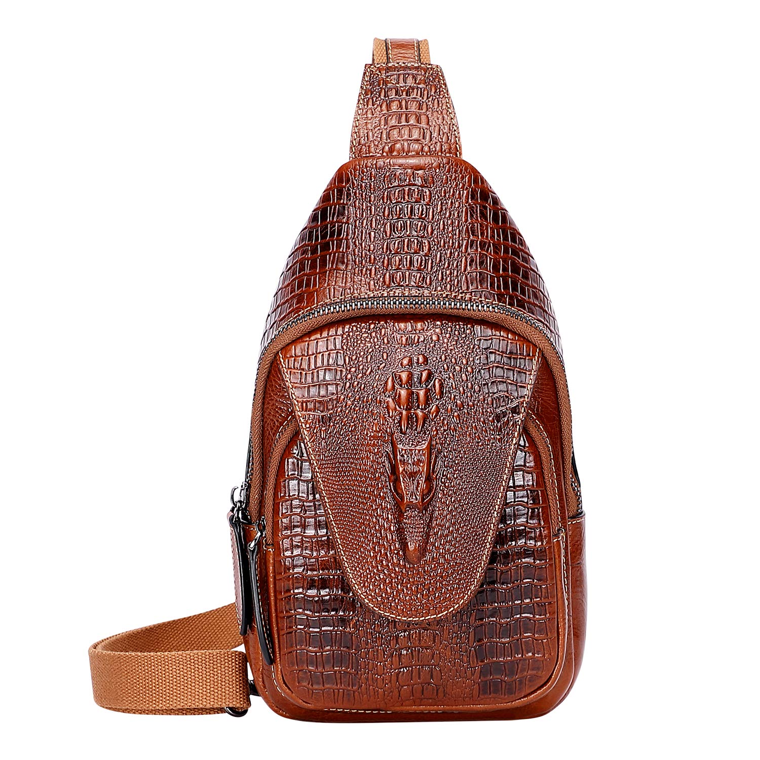 PIJUSHI Genuine Leather Sling Bag Backpack For Men Women Casual Crossbody Shoulder Chest Daypack(8802B Brown )