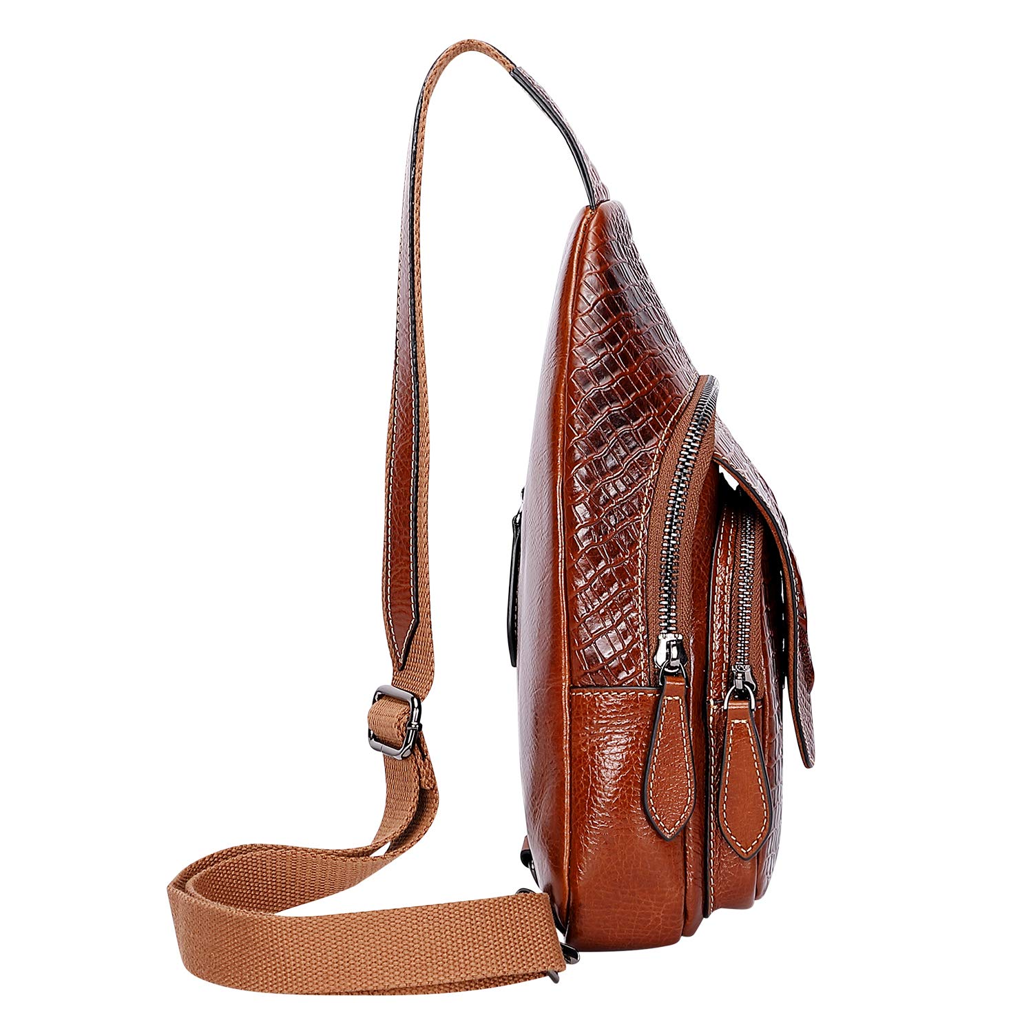 PIJUSHI Genuine Leather Sling Bag Backpack For Men Women Casual Crossbody Shoulder Chest Daypack(8802B Brown )