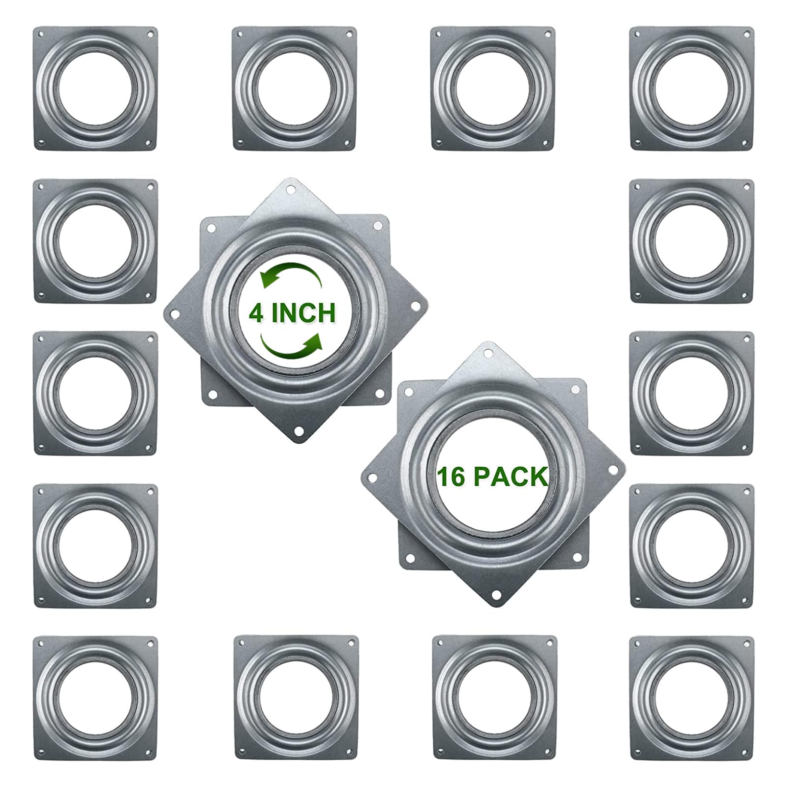 Erfo 16Pack Lazy Susan Turntable Bearings Hardware, 4 Inch Square Swivel Plate, 5/16-Inch Thick Rotating Plate Replacement Parts for DIY Lazy Susan Project Kitchen Storage Rack Serving Trays