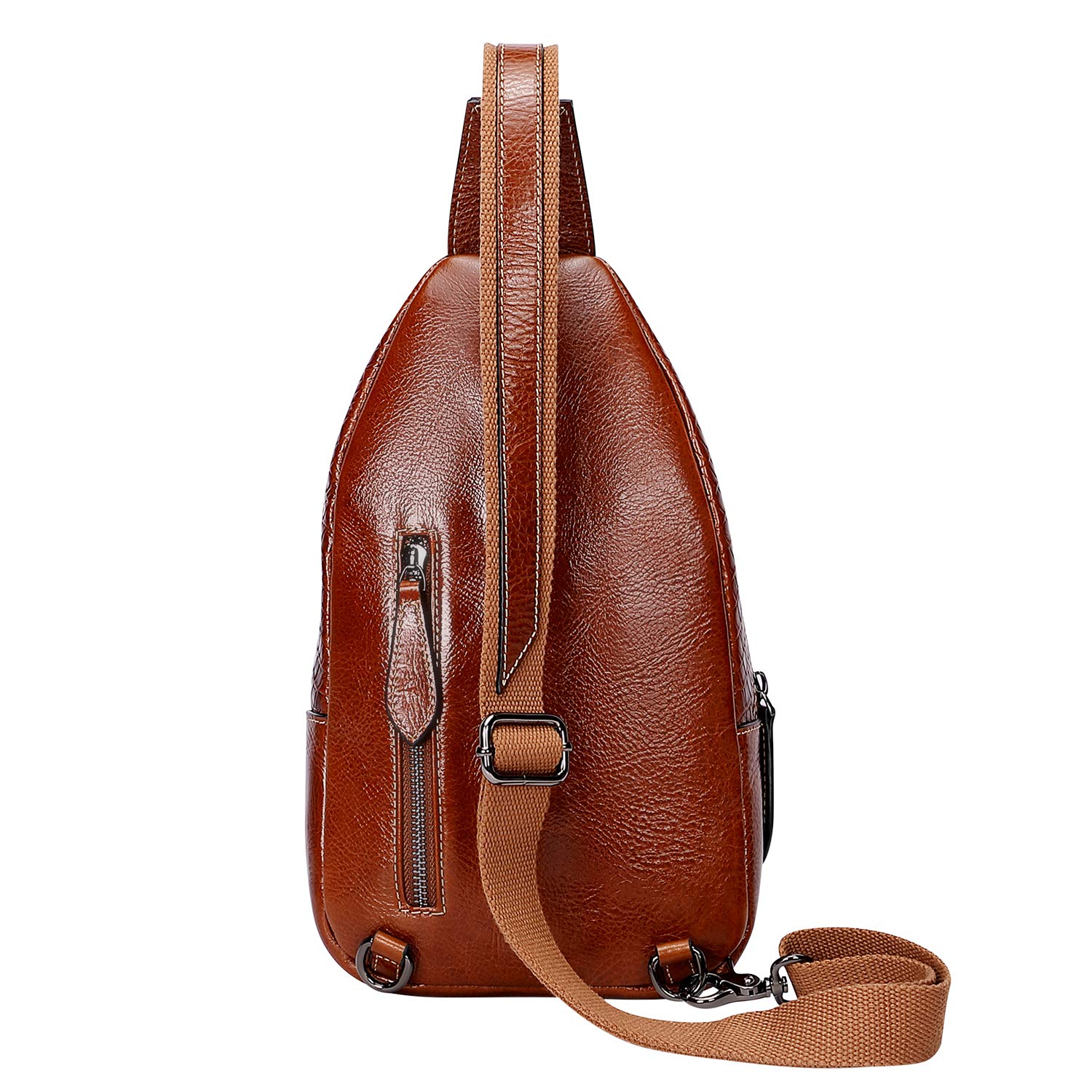 PIJUSHI Genuine Leather Sling Bag Backpack For Men Women Casual Crossbody Shoulder Chest Daypack(8802B Brown )