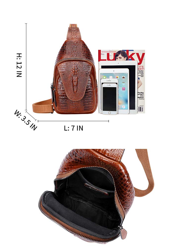 PIJUSHI Genuine Leather Sling Bag Backpack For Men Women Casual Crossbody Shoulder Chest Daypack(8802B Brown )