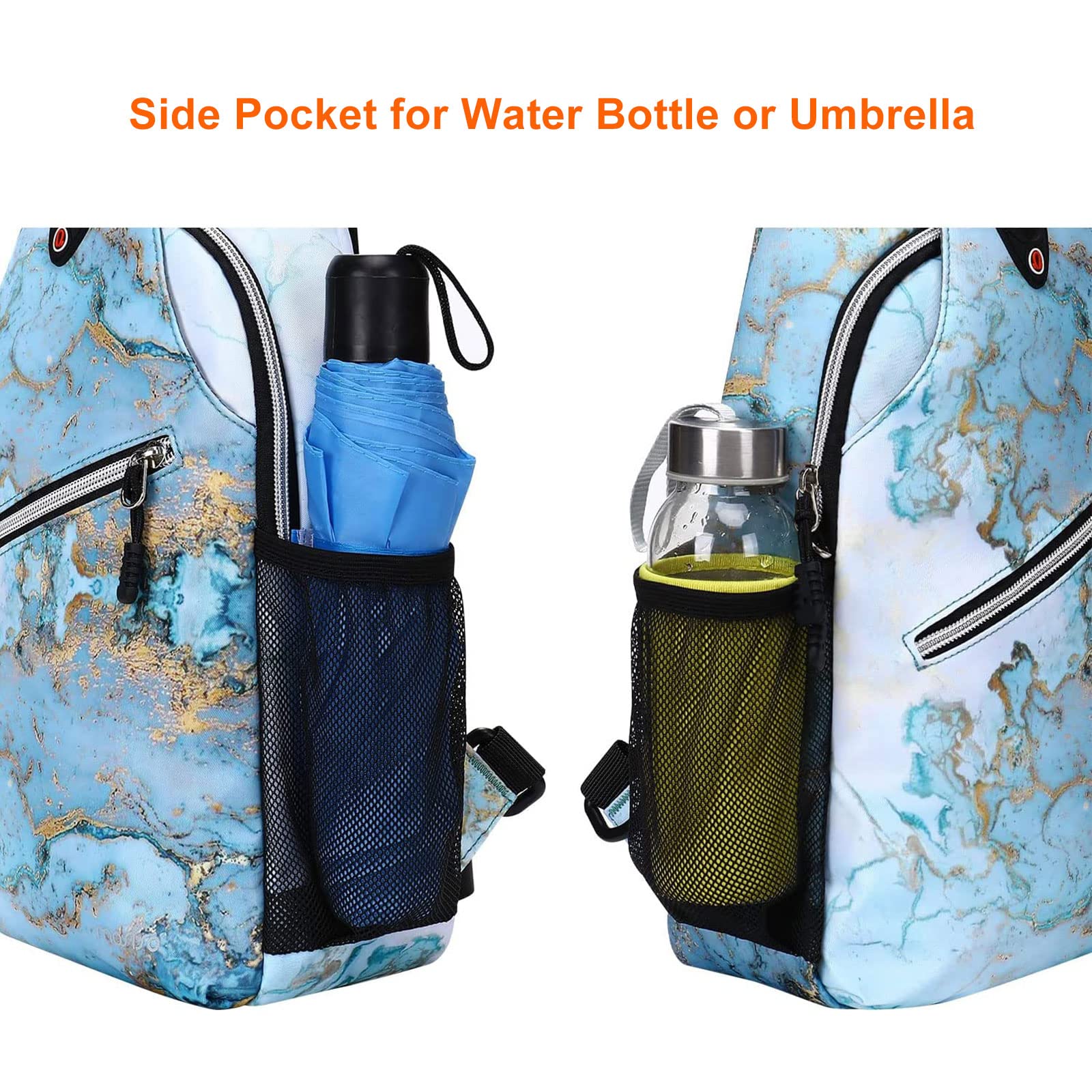 MOSISO Sling Backpack, Multipurpose Travel Hiking Daypack Watercolor Marble Rope Crossbody Shoulder Bag, Blue