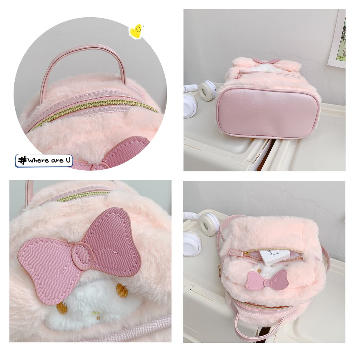 Cute Cartoon Bag with Plush Pendant Backpack for Girls, Anime Accessories Kawaii mini Backpack