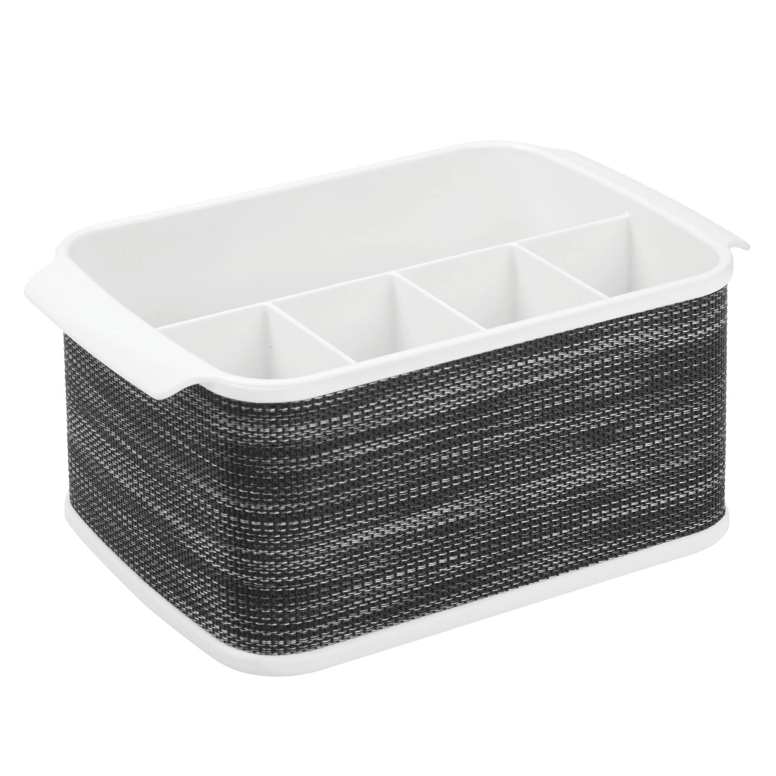 mDesign Plastic Cutlery Storage Organizer Caddy Tote Bin with Handles for Kitchen Cabinet or Pantry - Holds Forks, Knives, Spoons, Napkins - Indoor or Outdoor Use, Woven Accent - Bronze/Sand Brown