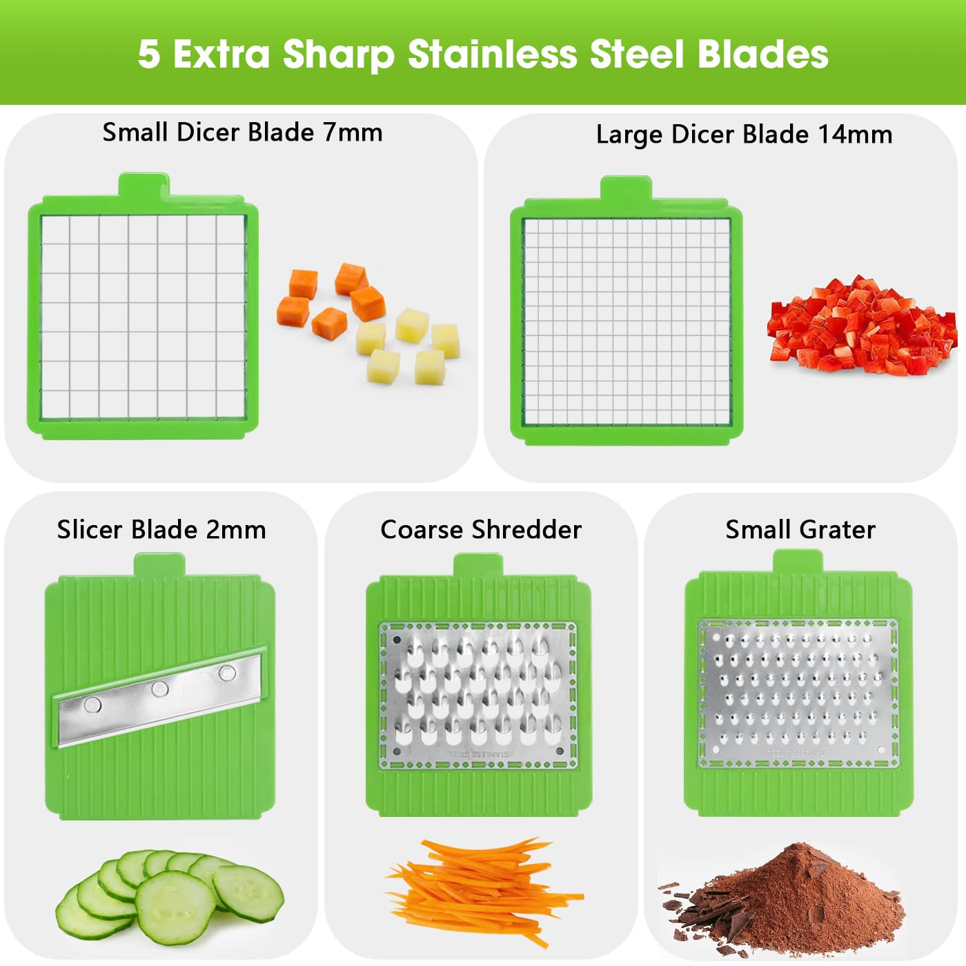 LHS Vegetable Chopper-Multifunctional Onion Chopper Dicer Sala Potato Cutter Cheese Grater Vegetable Food Slicer With Container-5 Blades(Green)