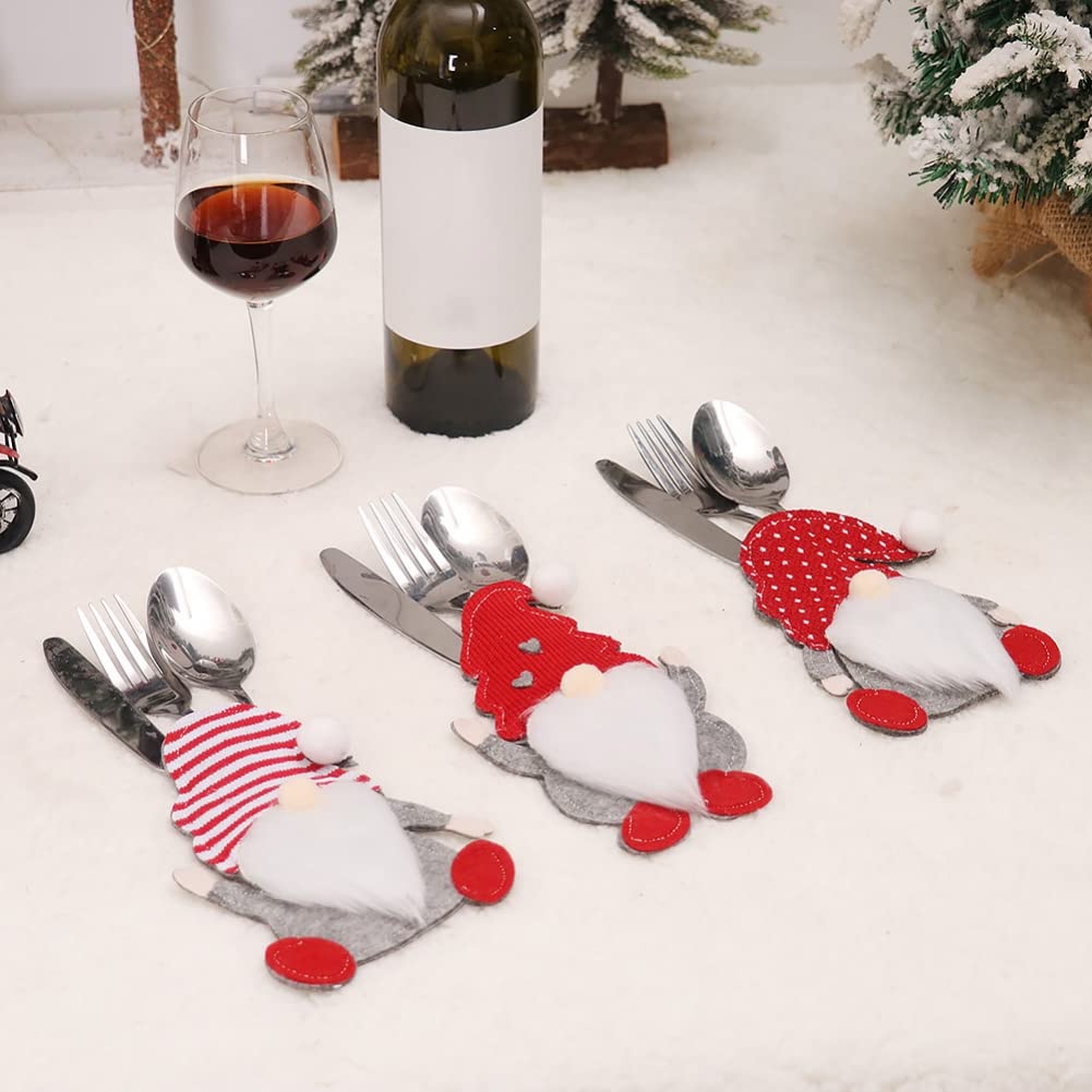 6 Pcs Christmas Cutlery Holders Suit,Christmas Tableware Holder Swedish Santa Gnome Silverware Holders Knife Fork Pouch Bag for Xmas New Year Party Dinner Table Decorations Ornaments