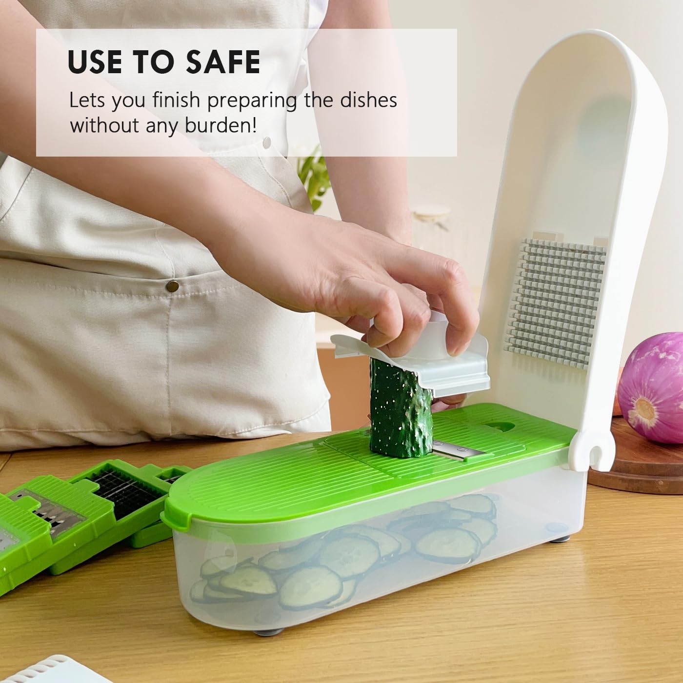 LHS Vegetable Chopper-Multifunctional Onion Chopper Dicer Sala Potato Cutter Cheese Grater Vegetable Food Slicer With Container-5 Blades(Green)