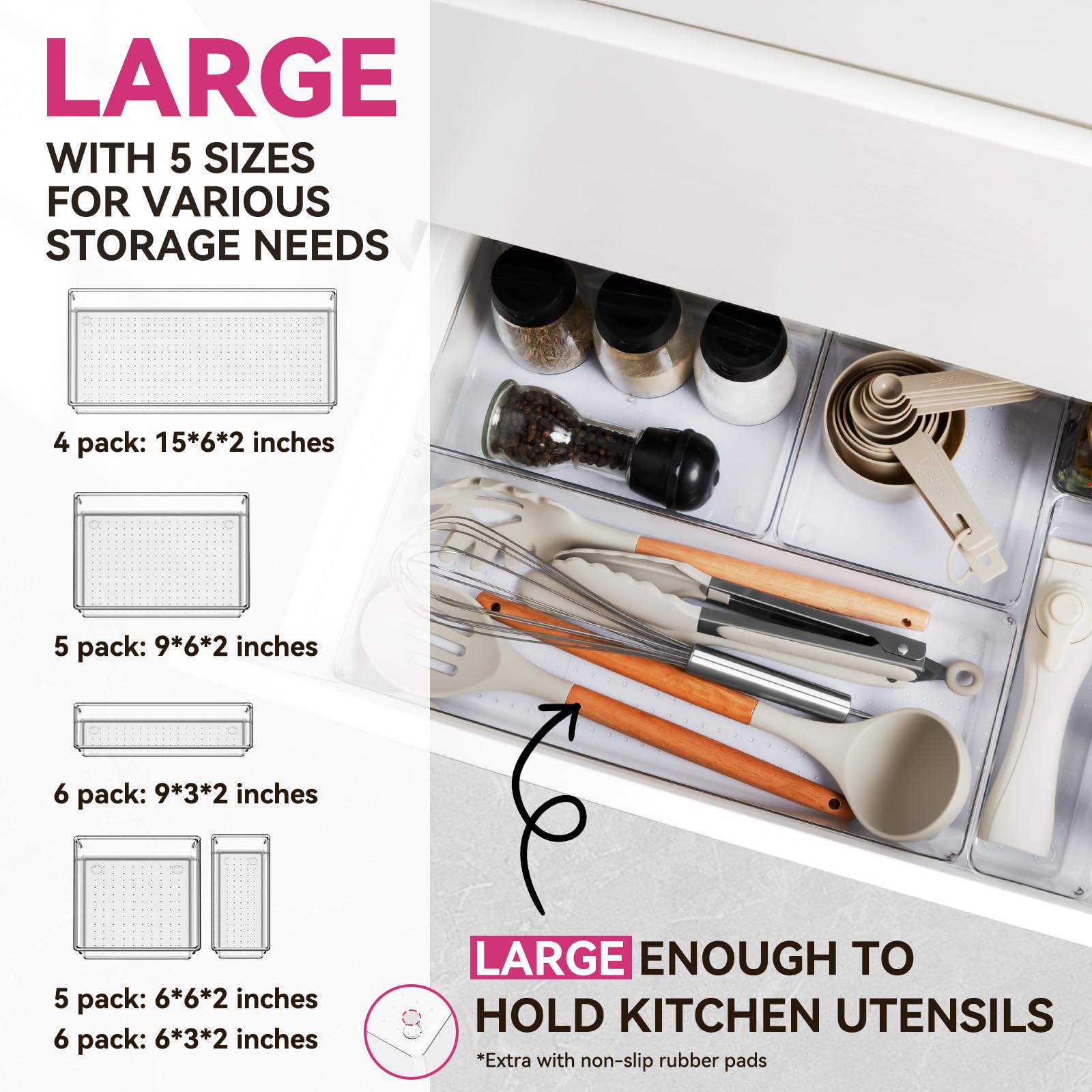 25 PCS Clear Plastic Drawer Organizer Set, Non-Slip/Crack Bathroom Vanity Drawer Organizer Trays Dividers, Versatile Storage Bins for Makeup, Jewelry and Office, Desk, Bathroom, Bedroom, Kitchen