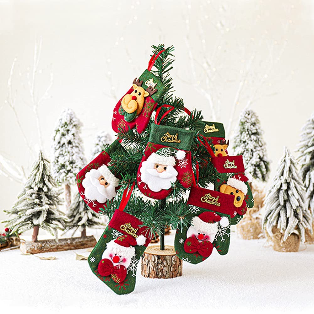 Kalekey 12 Pack Christmas Mini Stockings Tableware Holders Christmas Socks Decorations Spoon Fork Bag Candy Pouch Bag for Xmas Party Tree Dinner Table Home Ornaments