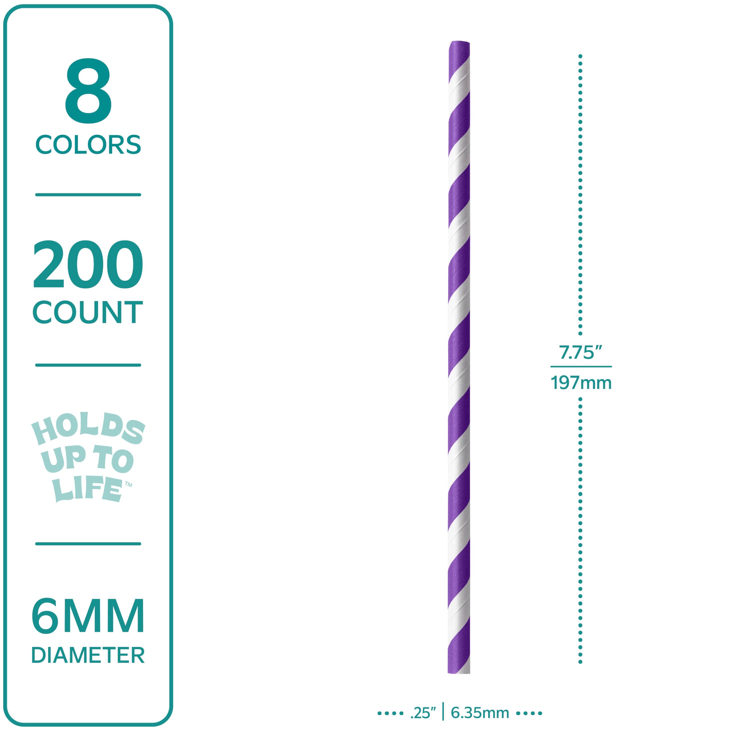 Paper Drinking Straws [200 Pack] 100% Biodegradable - Assorted Colors