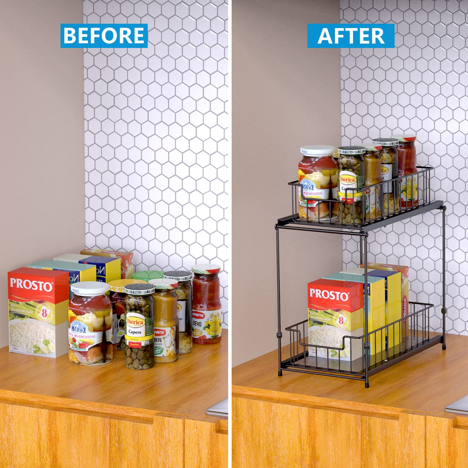 FixOwl Under Sink Organizer and Storage Sliding Pull Out Drawers, Multi-purpose Cabinet Organizer, for Kitchen, Bathroom, Pantry, Black
