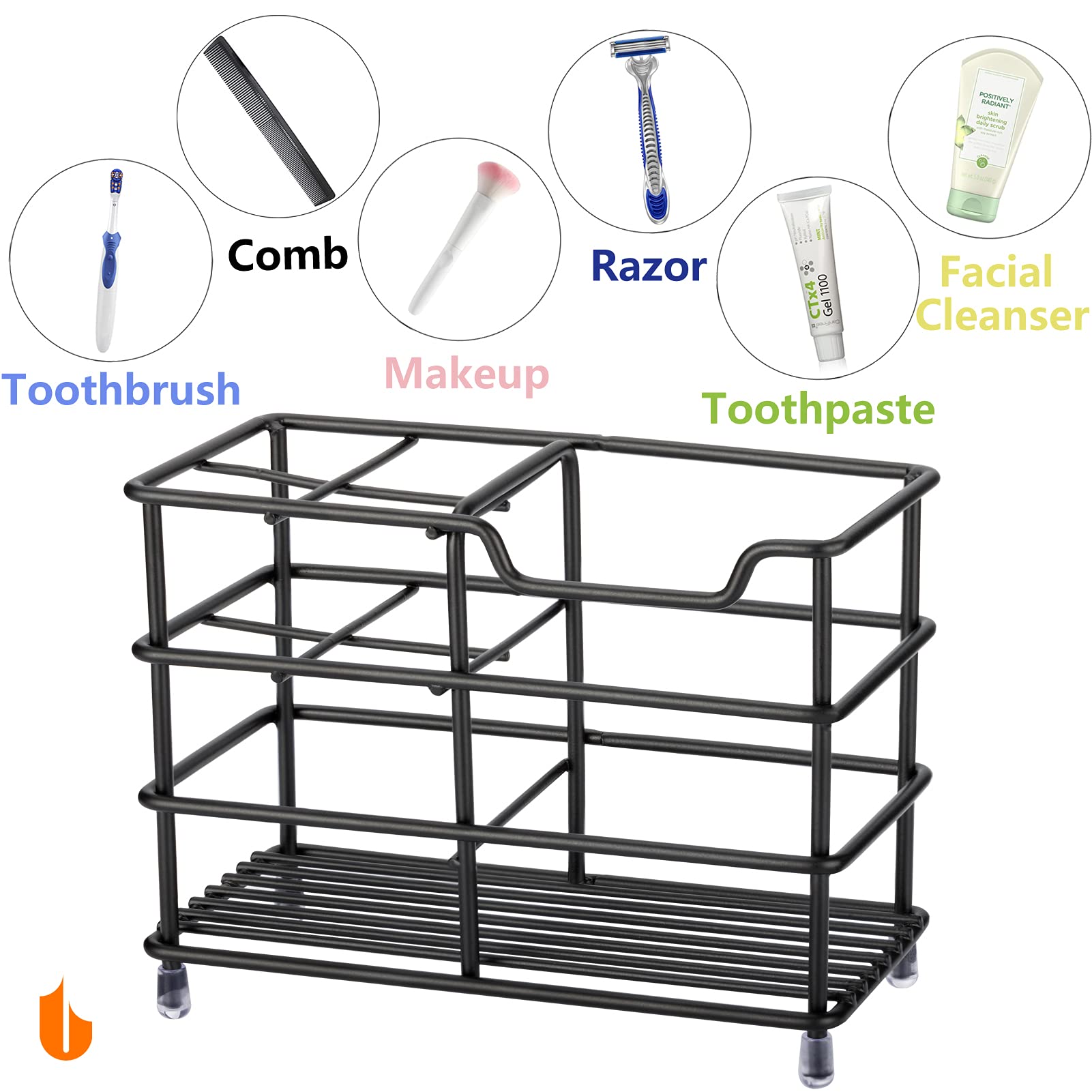 Urbanstrive 304 Stainless Steel Bathroom Toothbrush Holder Toothpaste Holder Stand Bathroom Accessories Organizer (Black, Small)