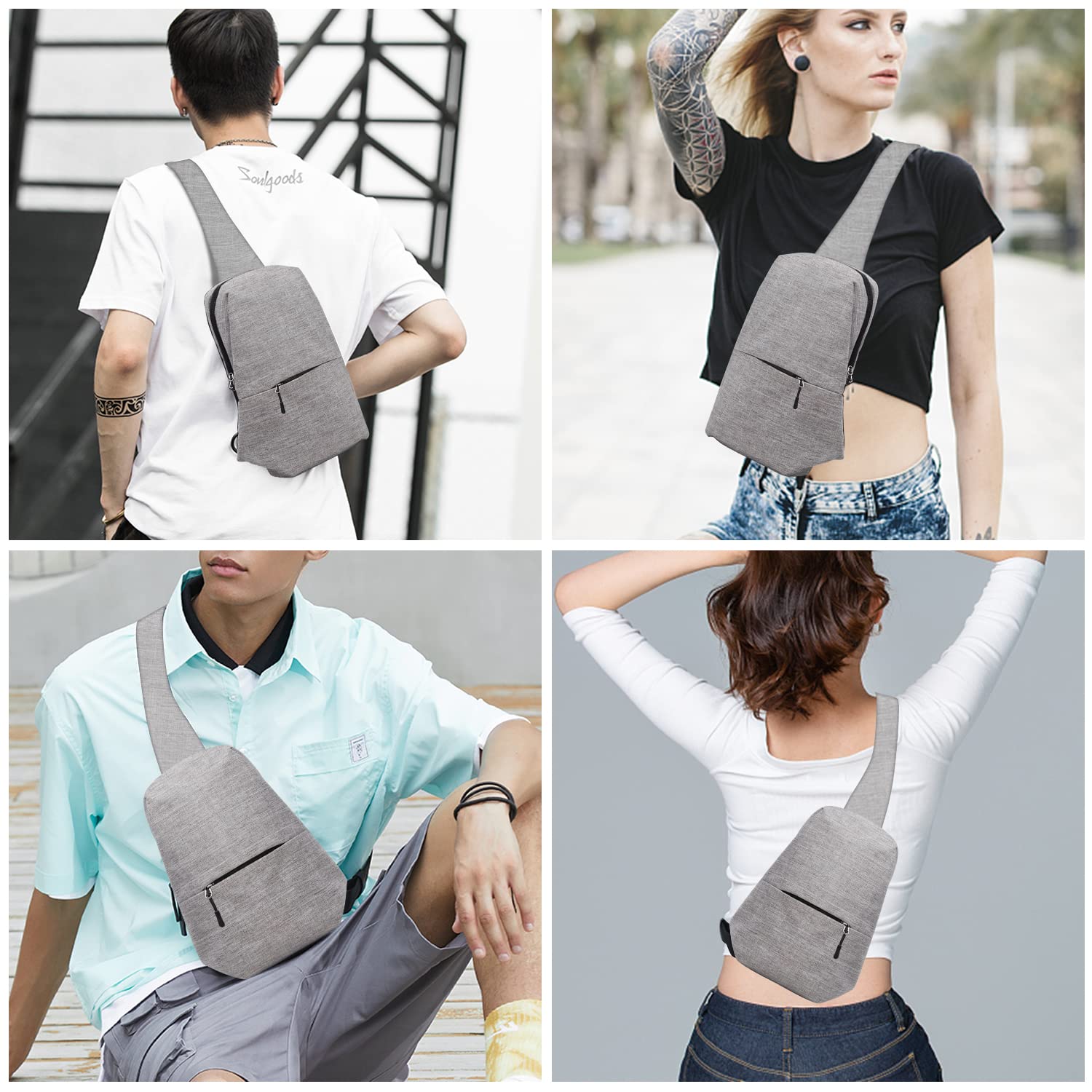 Sling Bag for Men Women Shoulder Backpack Chest Bags Crossbody Daypack for Travel Hiking Camping Outdoor Trip (Gray)