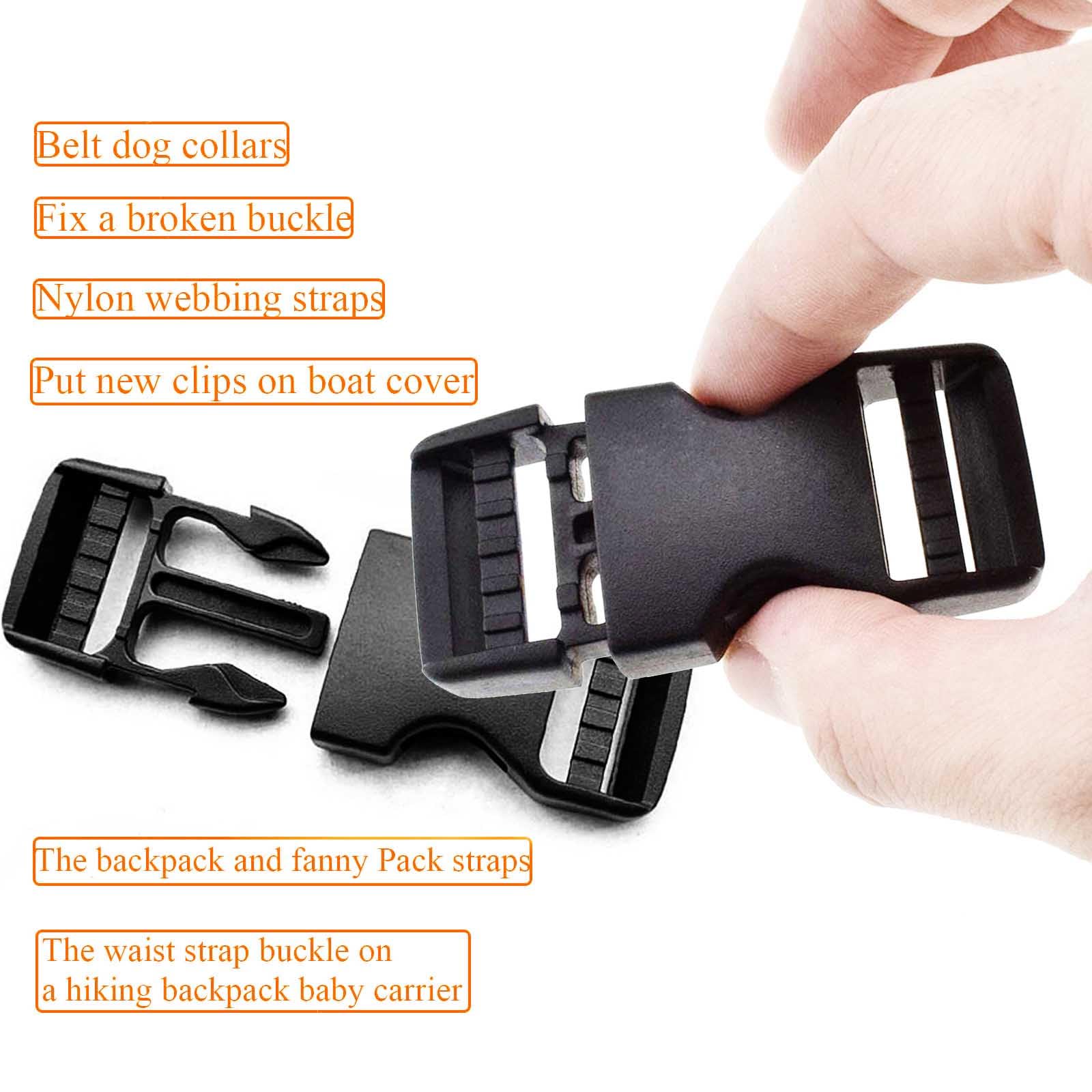 Quick Side Release Buckle for 1 inch/25mm Webbing Straps, Replacement Buckle 1" Wide Inside, Heavy Duty Plastic Buckles Dual Adjustable No Sewing Clips for Boat Cover Luggage Strap Pet Collar Backpack