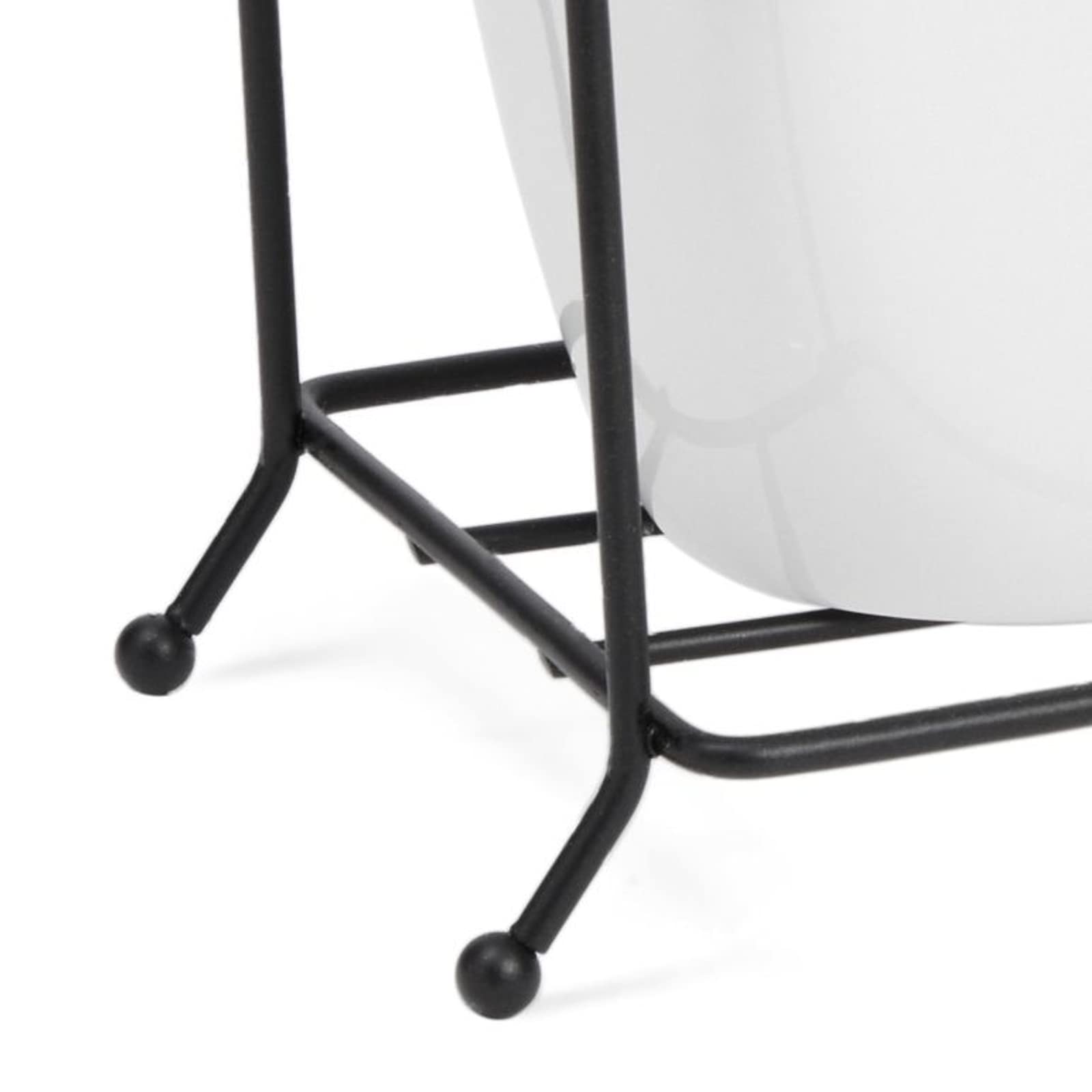 White Ceramic Utensil Holder, Flatware Caddy with Metal Stand (13 x 4 x 5 In)