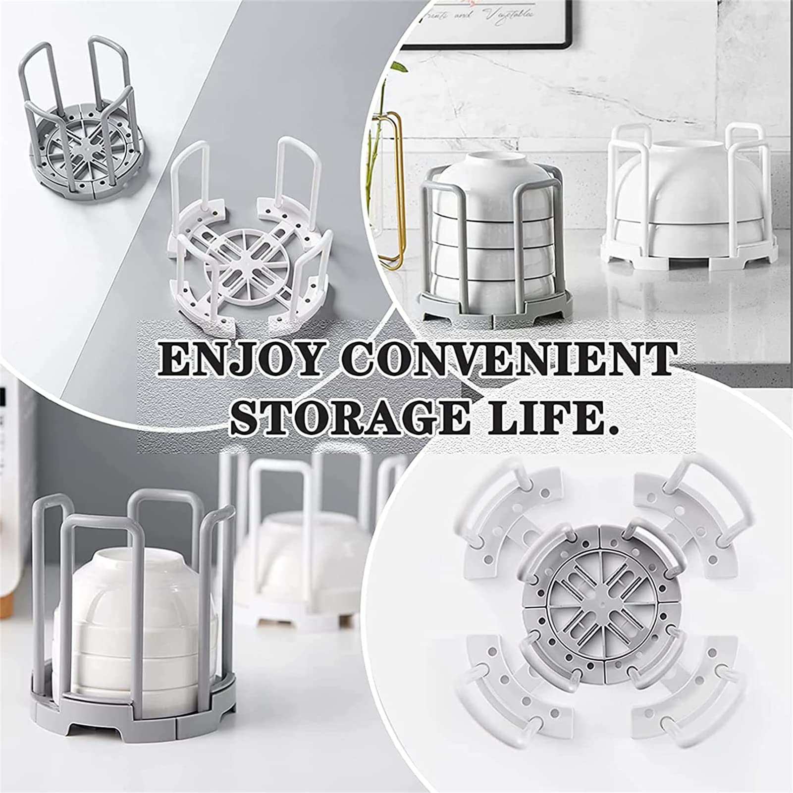 ERDONE Retractable Kitchen Organizer Bowl Holder, Bowl Rack,Multipurpose Creative Dishdrying Rack, Tableware Storage Small Plate Rack,or Stacking Bowls and Small Plate,White