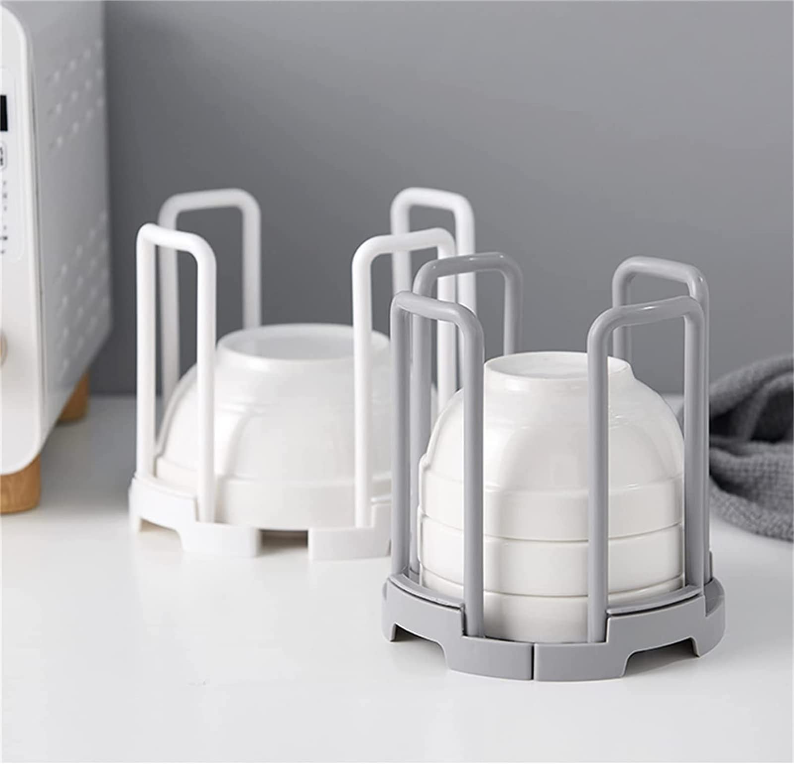 ERDONE Retractable Kitchen Organizer Bowl Holder, Bowl Rack,Multipurpose Creative Dishdrying Rack, Tableware Storage Small Plate Rack,or Stacking Bowls and Small Plate,White