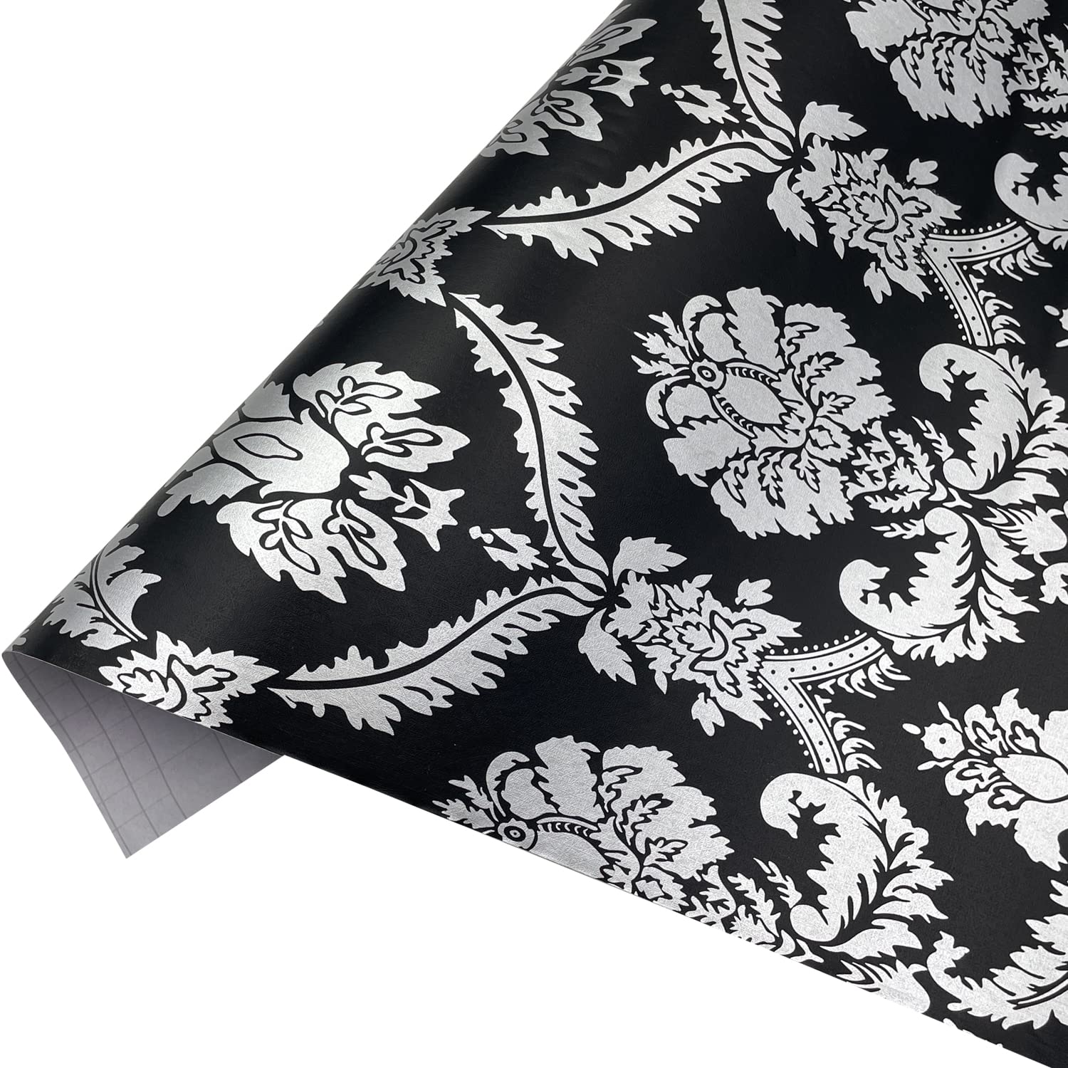Yifely SimpleLife4U Silver Damask Furniture Paper Decorative Black Shelf Drawer Liner Peel & Stick 17x118 Inches by SimpleLife4U