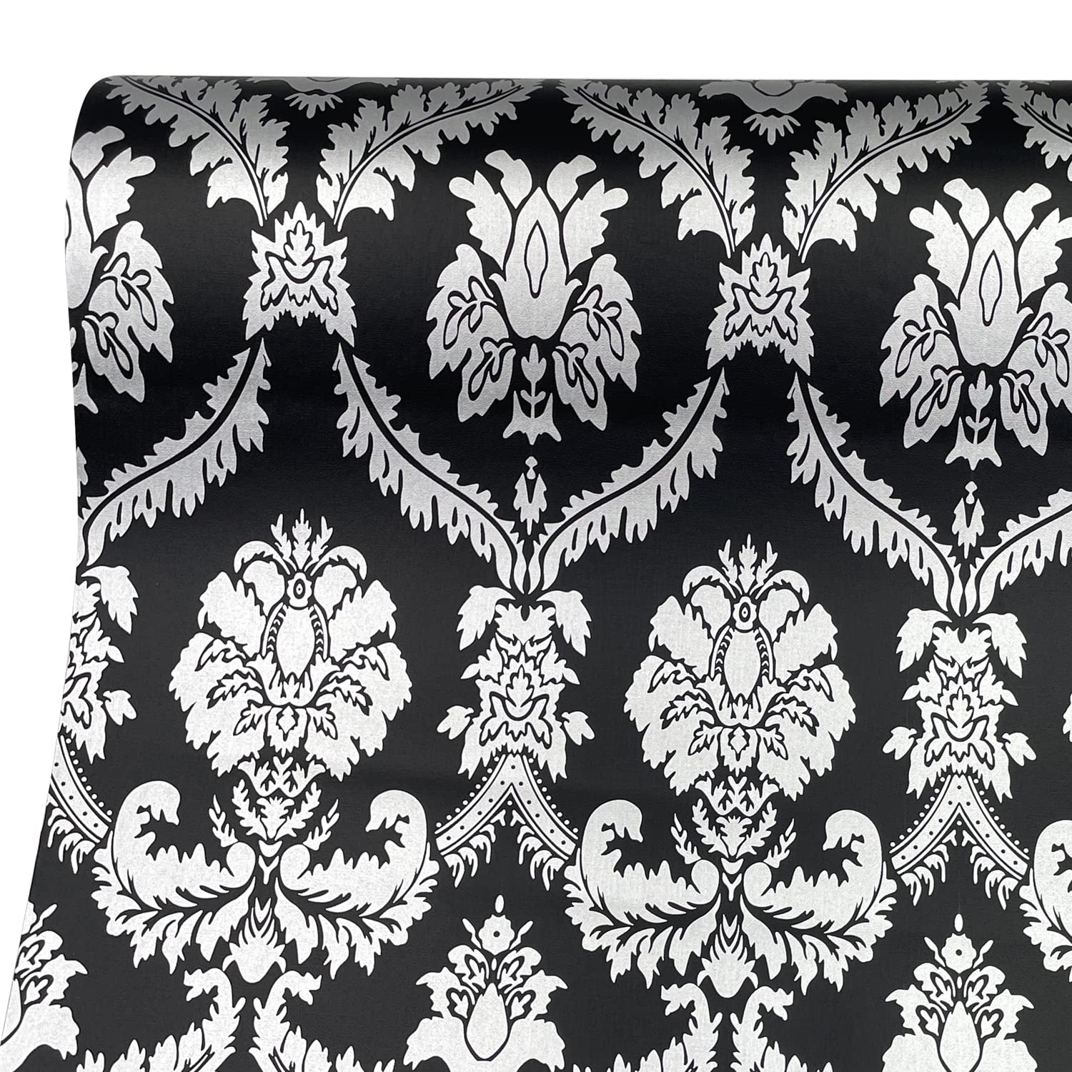 Yifely SimpleLife4U Silver Damask Furniture Paper Decorative Black Shelf Drawer Liner Peel & Stick 17x118 Inches by SimpleLife4U