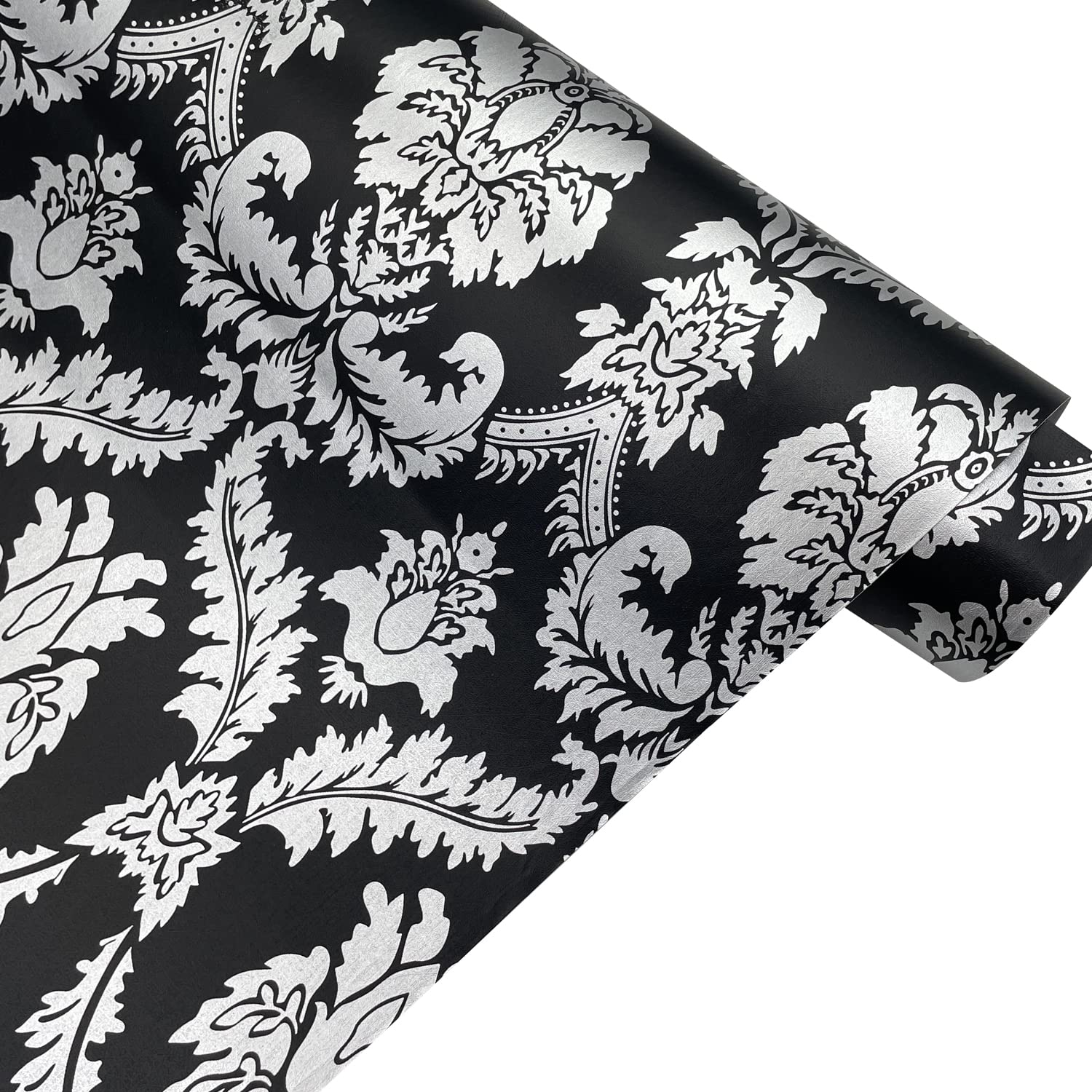 Yifely SimpleLife4U Silver Damask Furniture Paper Decorative Black Shelf Drawer Liner Peel & Stick 17x118 Inches by SimpleLife4U