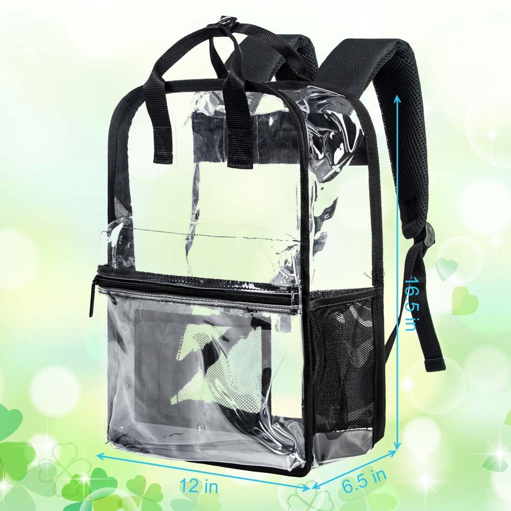 ZLYERT Clear Backpack, Heavy Duty Transparent Bookbag, Large See Through PVC Backpacks for Women and Men - Black