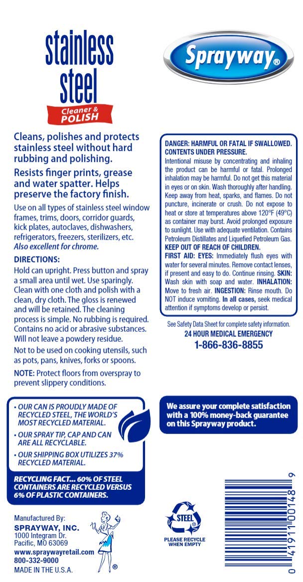 Sprayway SW148R Water-Based Stainless Steel Cleaner, 15 oz.