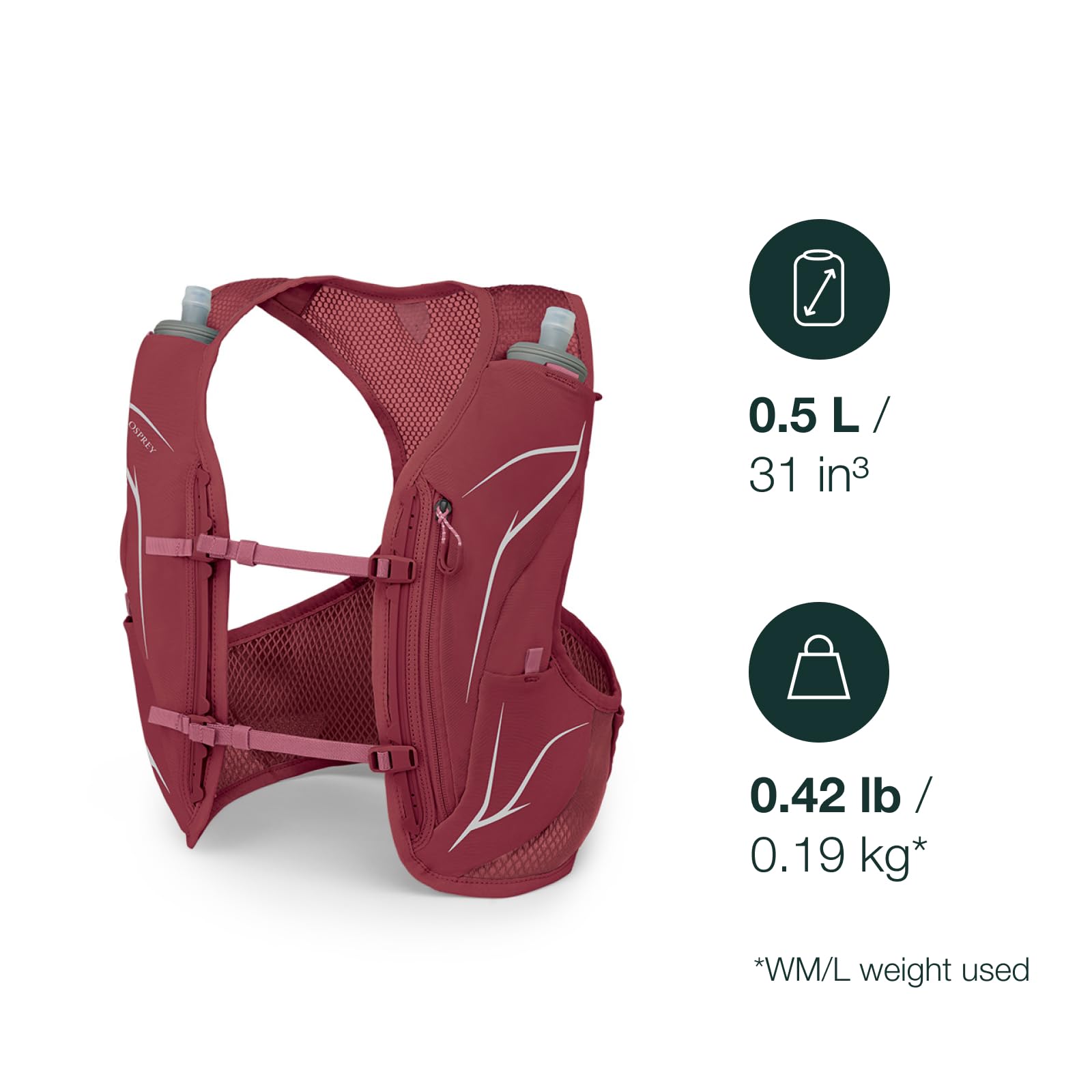 Osprey Dyna LT Women's Running Hydration Vest with Hydraulics Soft Flasks, Verdigris Green, Large