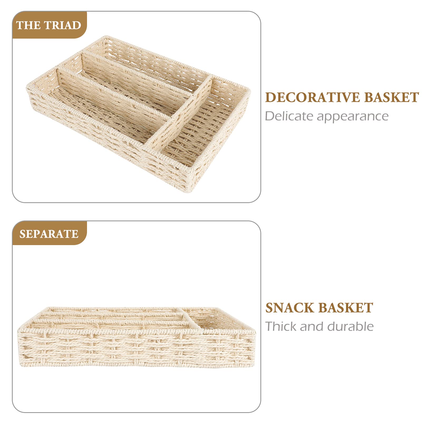 DOITOOL Kitchen Utensil Drawer Organizer with Dividers Rattan Flatware Basket Natural Wicker Serving Basket Flatware Cutlery Organiser Tray for Flatware and Kitchen Utensils