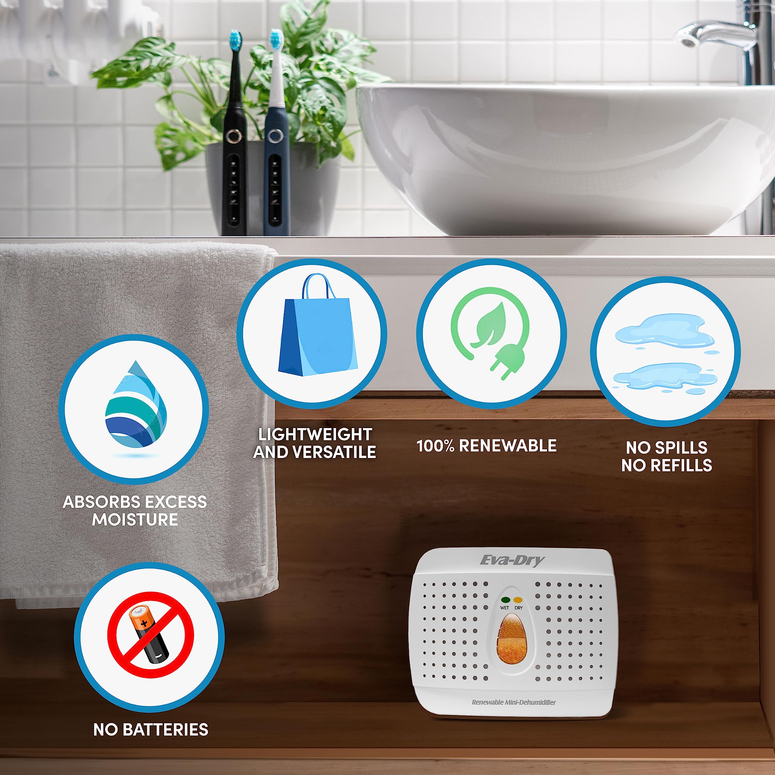 Eva-dry E-333 Renewable dehumidifier, Pack of 1, White Sand