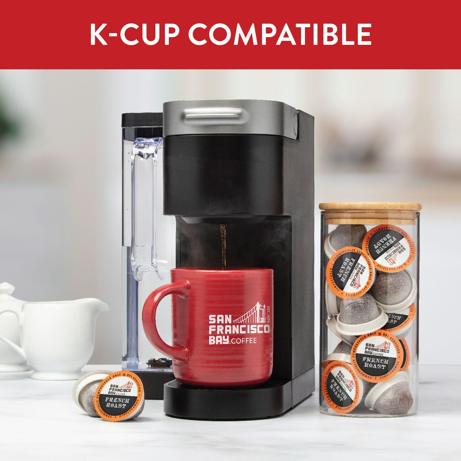 SAN FRANCISCO BAY SF Coffee OneCUP /Dark Roast Compostable Coffee Pods, K Cup Compatible Including Keurig 2.0 (Packaging May Vary), French Roast, 80 Count (Pack of 1)