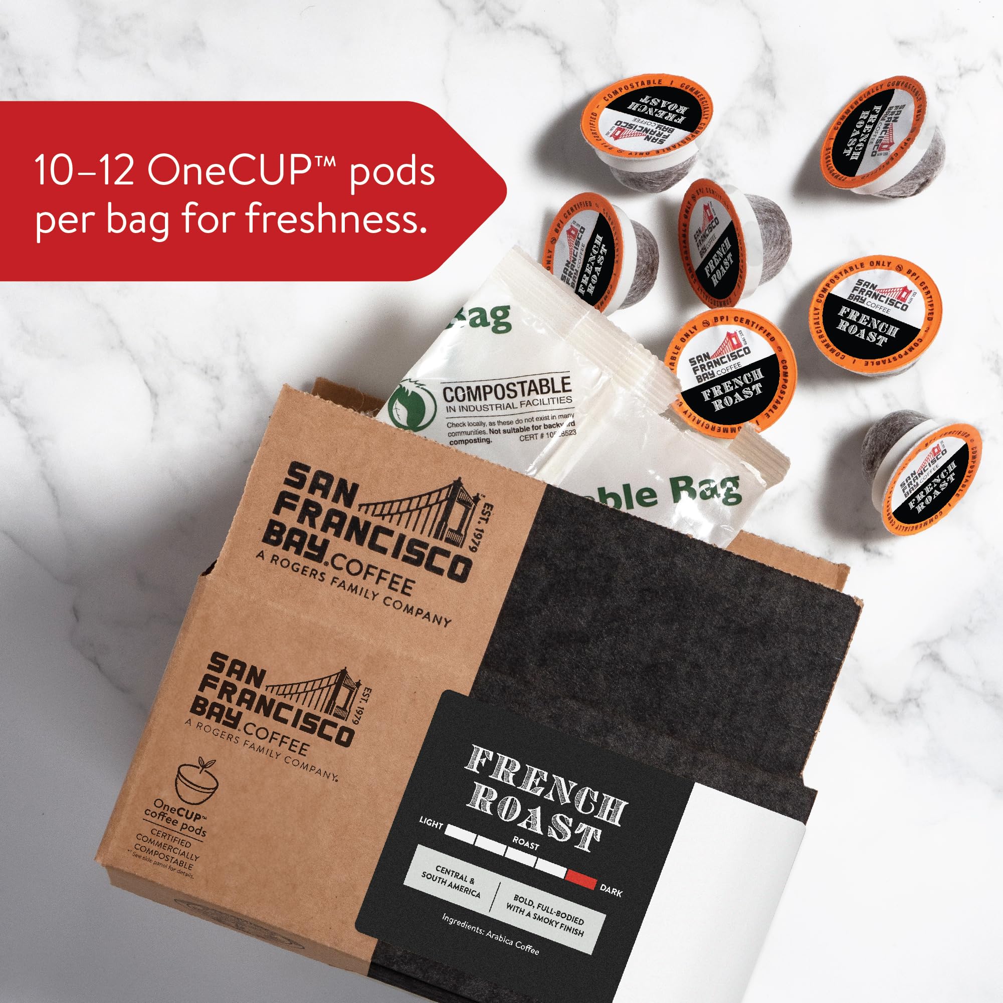 SAN FRANCISCO BAY SF Coffee OneCUP /Dark Roast Compostable Coffee Pods, K Cup Compatible Including Keurig 2.0 (Packaging May Vary), French Roast, 80 Count (Pack of 1)