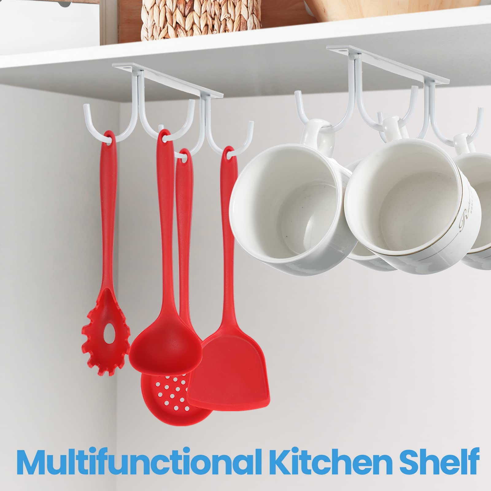 9 Pcs Mug Rack Under Cabinet Shelf 36 Hook Coffee Cup Holder Rustic Coffee Mug Holder Hanging Mug Organizer for Cabinet Drying Mug Hooks Under Cabinet Mug Hanger Utensil Display for Kitchen (White)