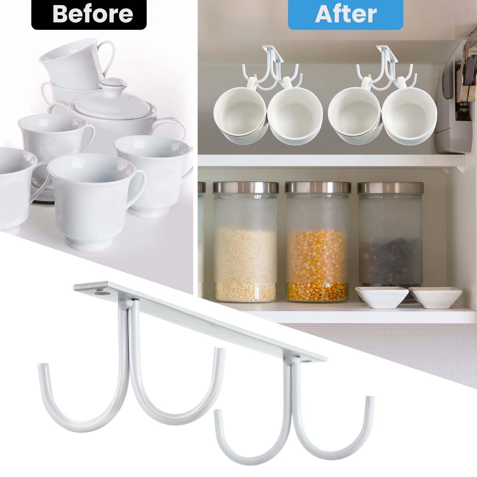 9 Pcs Mug Rack Under Cabinet Shelf 36 Hook Coffee Cup Holder Rustic Coffee Mug Holder Hanging Mug Organizer for Cabinet Drying Mug Hooks Under Cabinet Mug Hanger Utensil Display for Kitchen (White)