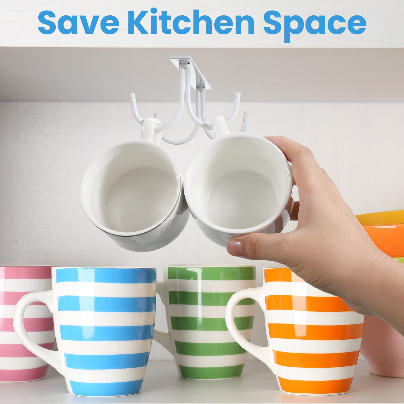 9 Pcs Mug Rack Under Cabinet Shelf 36 Hook Coffee Cup Holder Rustic Coffee Mug Holder Hanging Mug Organizer for Cabinet Drying Mug Hooks Under Cabinet Mug Hanger Utensil Display for Kitchen (White)