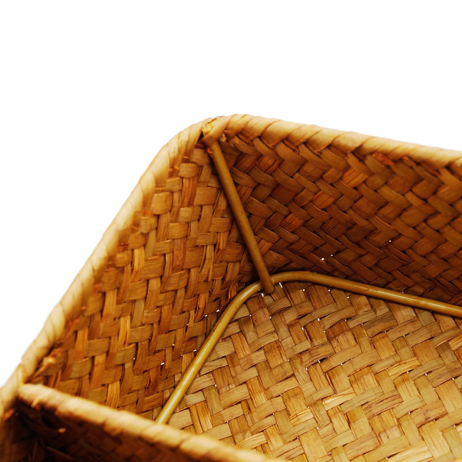 Seagrass Storage Basket with Compartments Utensil Tray for Organization Silverware Flatware Rectangular Shelf Baskets with 4 Sections
