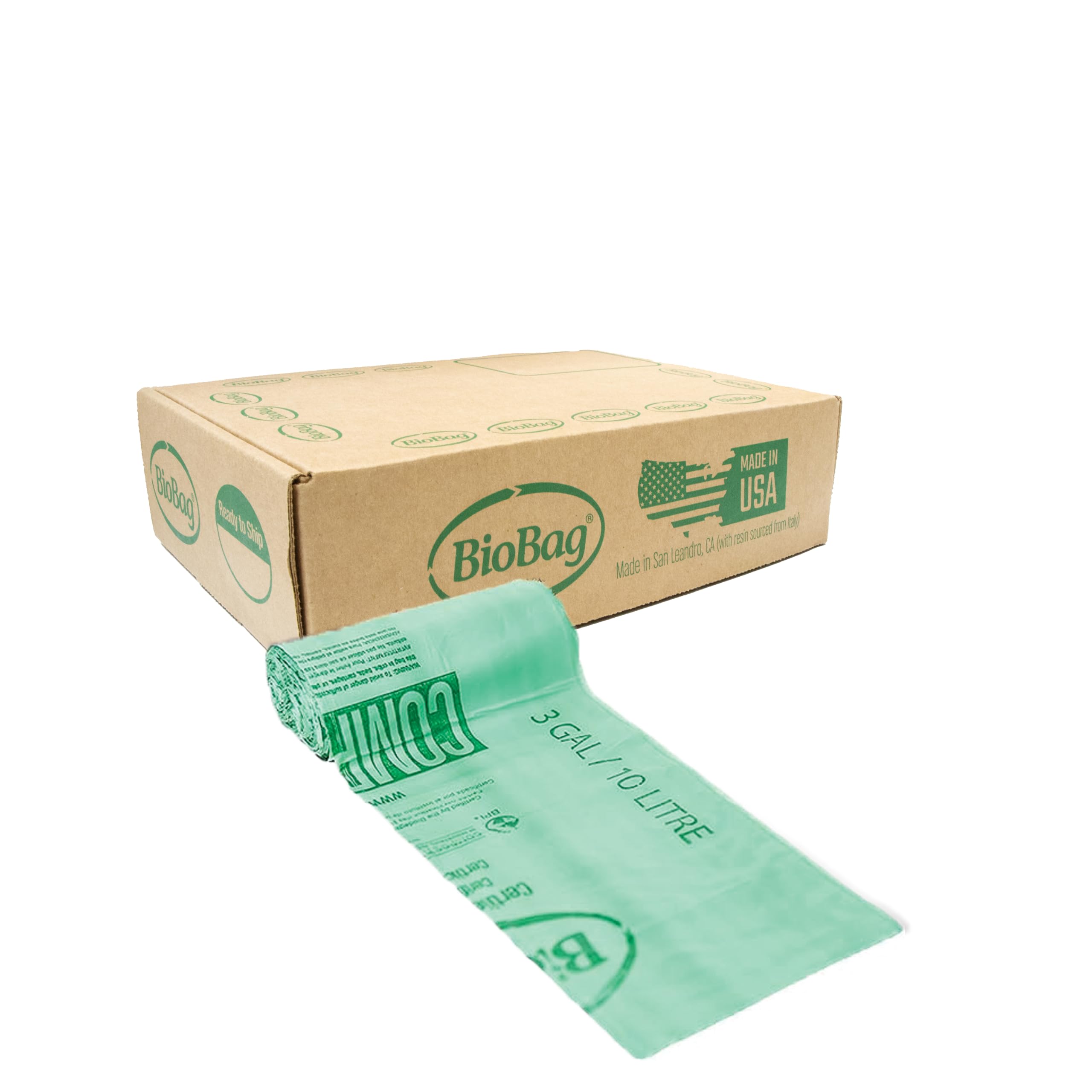 BioBag (USA), The Original Compostable Bag, 3 Gallon, 100 Total Count, 100% Certified Compostable Kitchen Food Scrap Bags, Kitchen Compost Bin Compatible