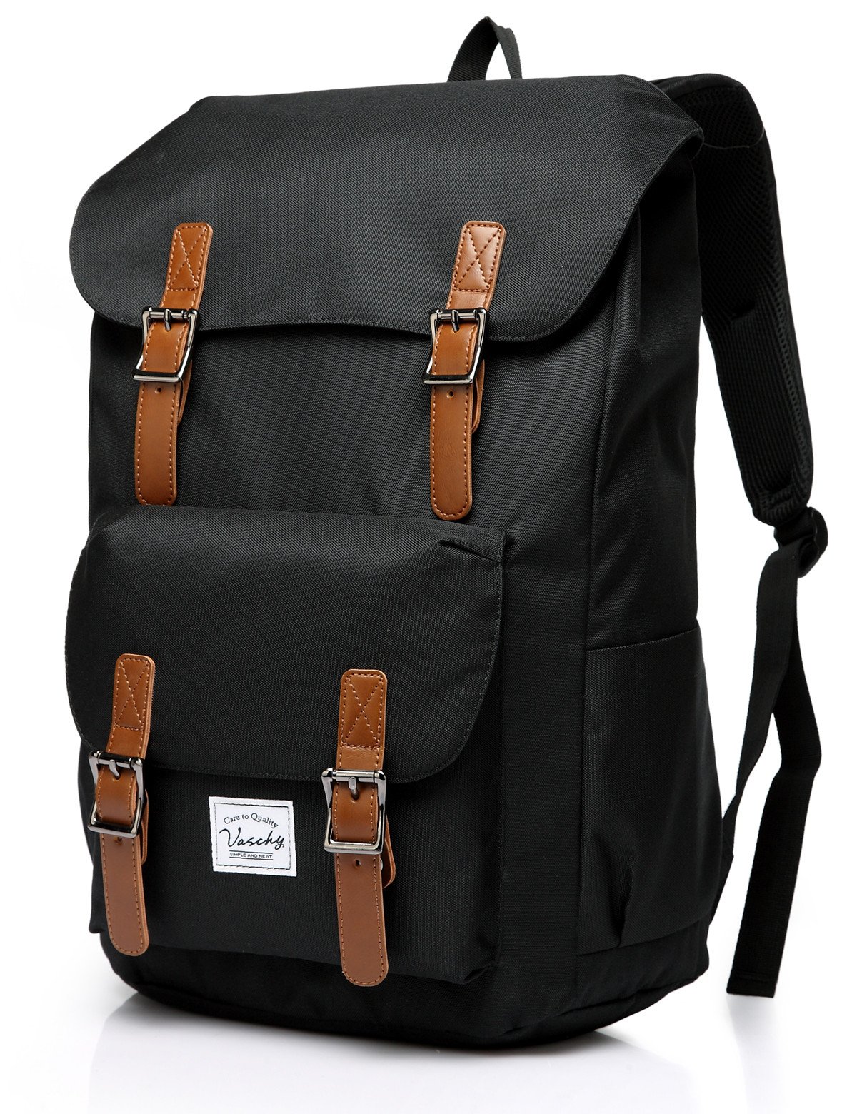 VASCHY School Backpack for Men and Women Casual Travel Backpack Camping Rucksack Bookbag with15.6in Laptop Sleeve Black