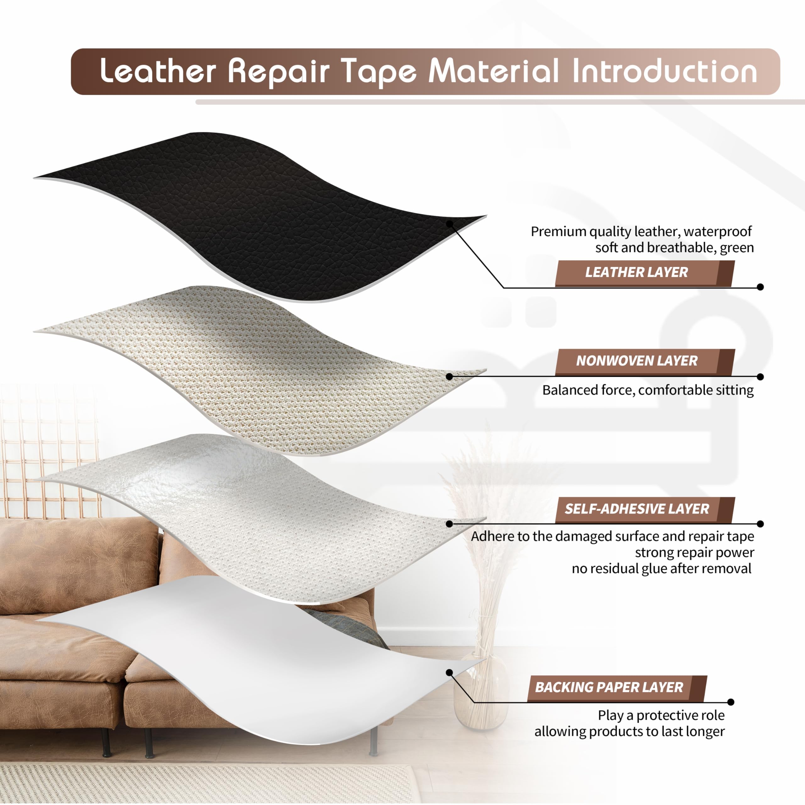 Leather Repair Patches for Couches 16x60 inches Large Self-Adhesive Sofa, Car Seat,Leather Furniture,Vinyl Repair Patch Kit (Black)