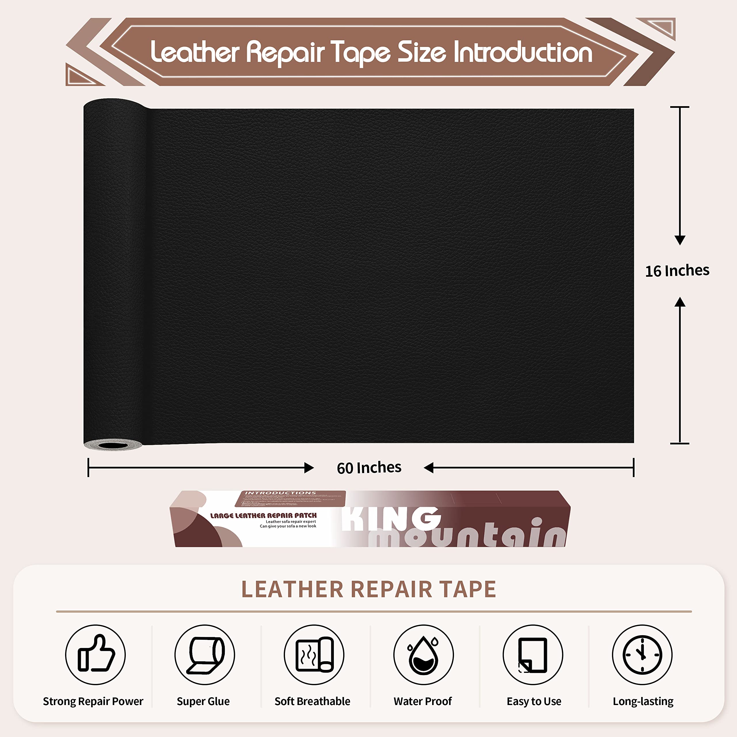 Leather Repair Patches for Couches 16x60 inches Large Self-Adhesive Sofa, Car Seat,Leather Furniture,Vinyl Repair Patch Kit (Black)