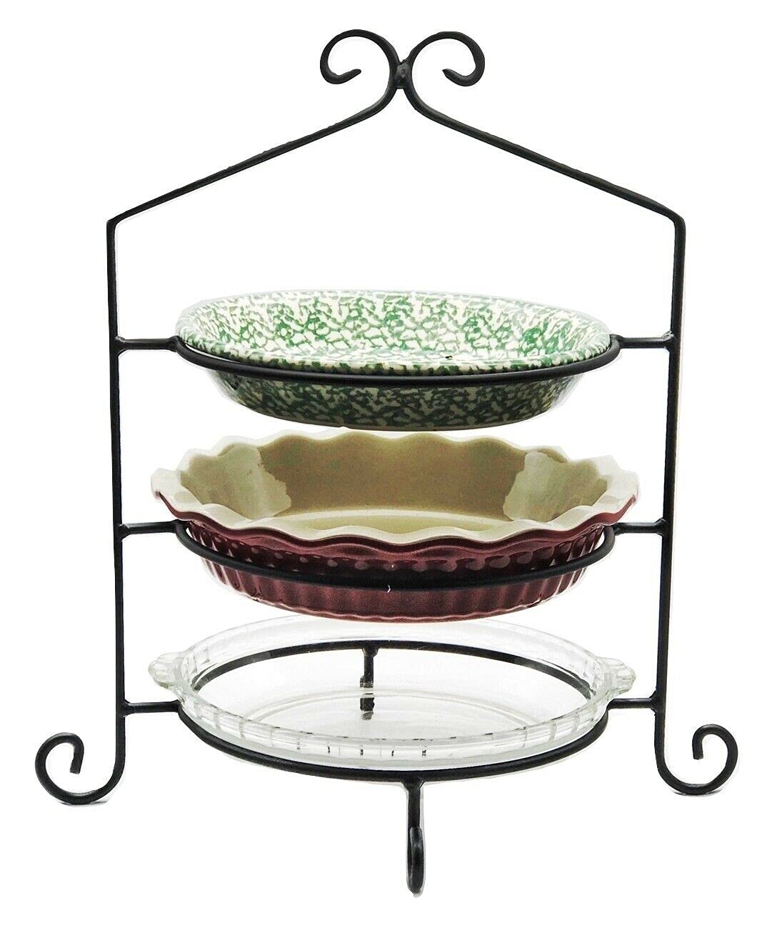 Saving Shepherd 3 Tier Pie Plate Stand - Solid Satin Black Wrought Iron Triple Rack Display Amish Handmade in USA