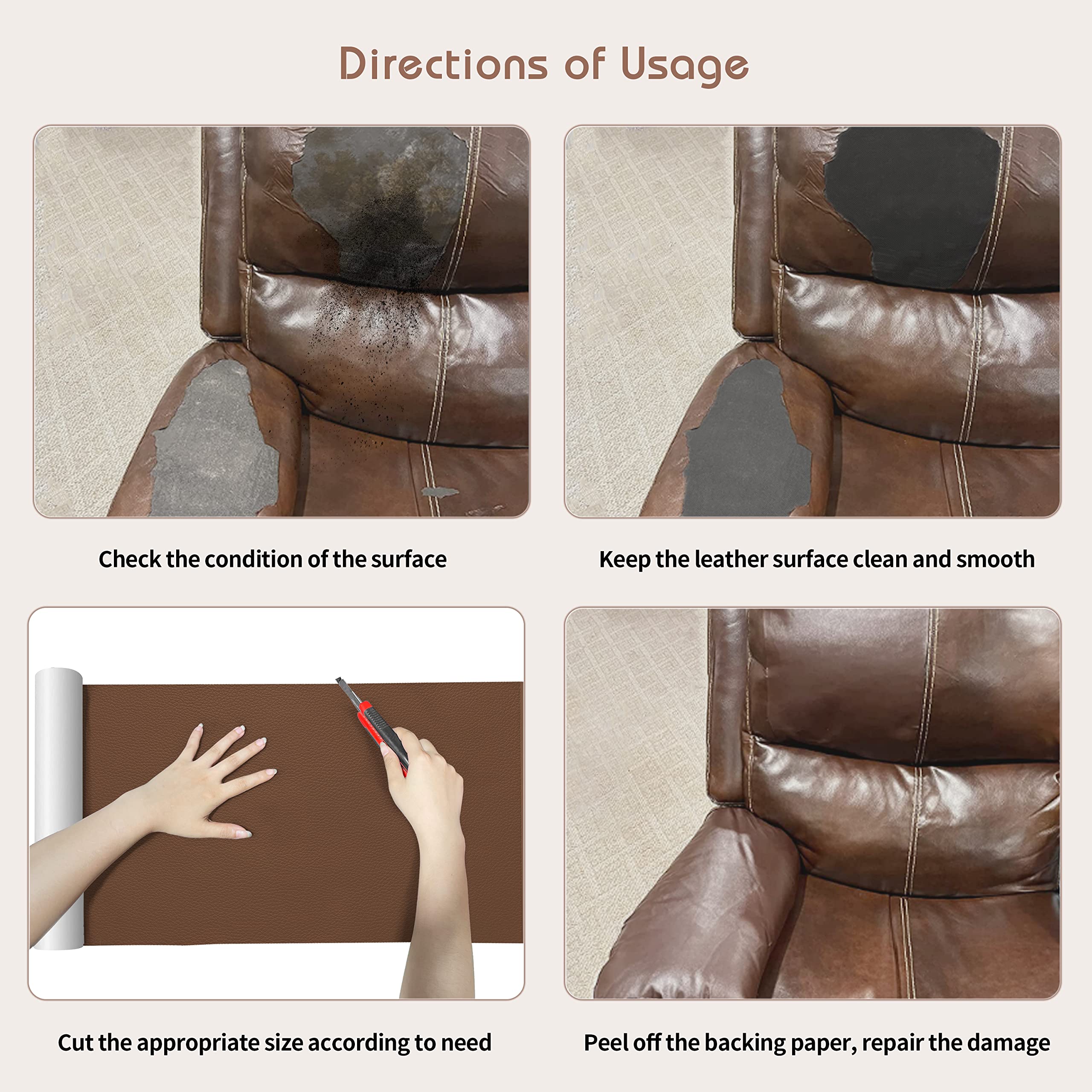 Leather Repair Patches for Couches 16x60 inches Large Self-Adhesive Sofa, Car Seat,Leather Furniture,Vinyl Repair Patch Kit (Black)