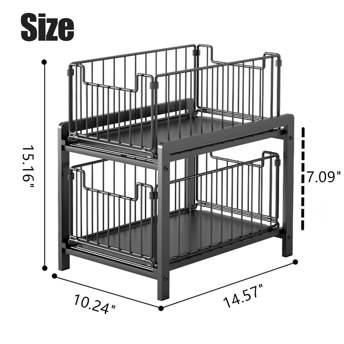 YTDTKJ 2 Tier Under Sink Organzier, Pull Out Cabinets Organizer Shelf Baskets, Stackable Sliding Cabinet Organizer for Kitchen, Pantry, Under The Sink, Cabinet, Bathroom, Black