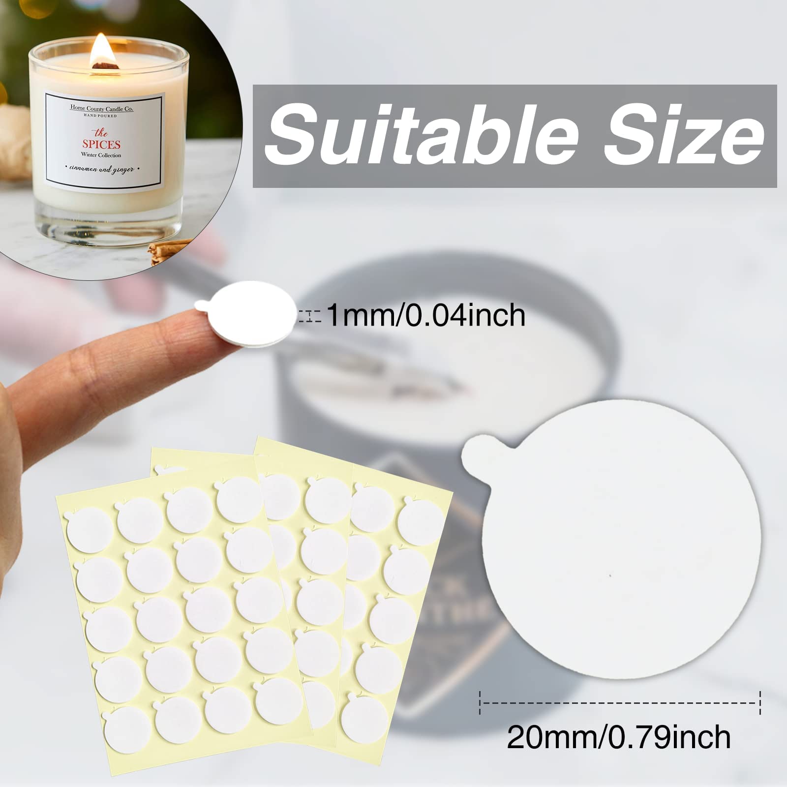 480PCS Candle Wick Stickers, Heat Resistance Double-Sided Stickers with The Little ‘‘Tail’’, Adhere Steady in Hot Wax,Wick Stickers for Candle Making