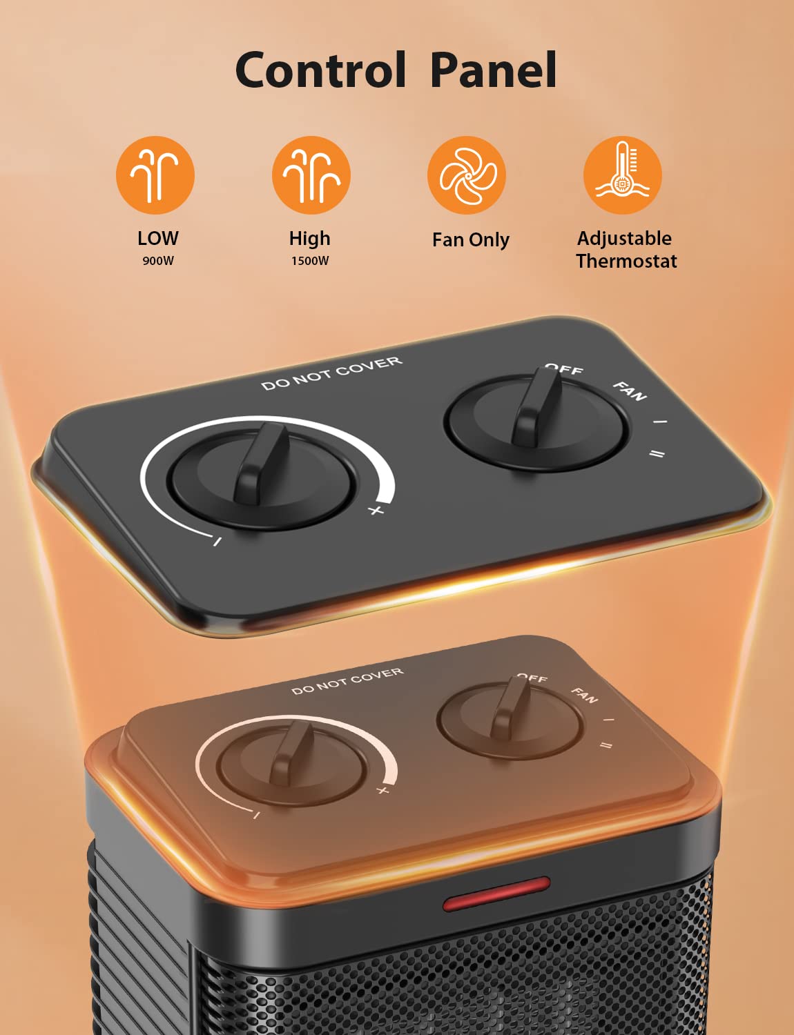 Space Heater, Small Space Heater for Indoor Use, 1500W/900W PTC Ceramic Space Heater with Thermostat, 3 Modes, Safety Quiet Heating, Multiple Protection, Portable Heater for Office Room Desk Use