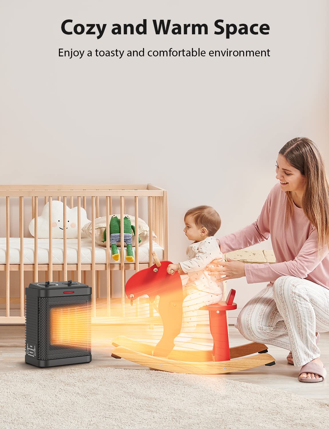 Space Heater, Small Space Heater for Indoor Use, 1500W/900W PTC Ceramic Space Heater with Thermostat, 3 Modes, Safety Quiet Heating, Multiple Protection, Portable Heater for Office Room Desk Use