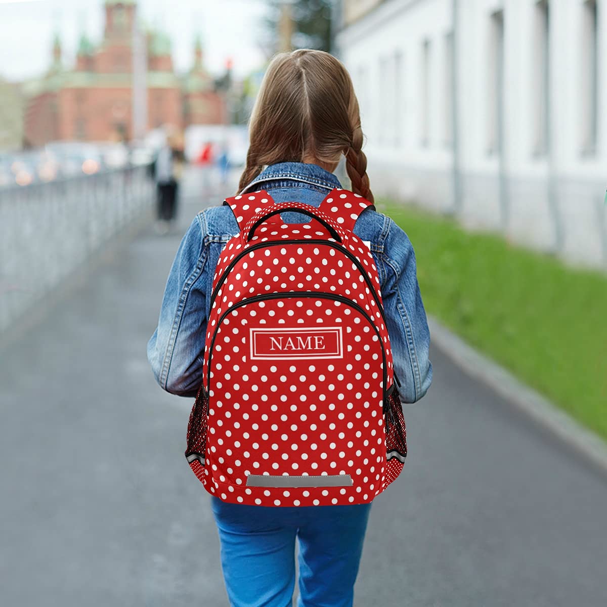ODAWA Custom Backpack for Girls Personalized Backpack Add Your Name Text Customization Red Dot Pattern Child Backpack Travel Bag