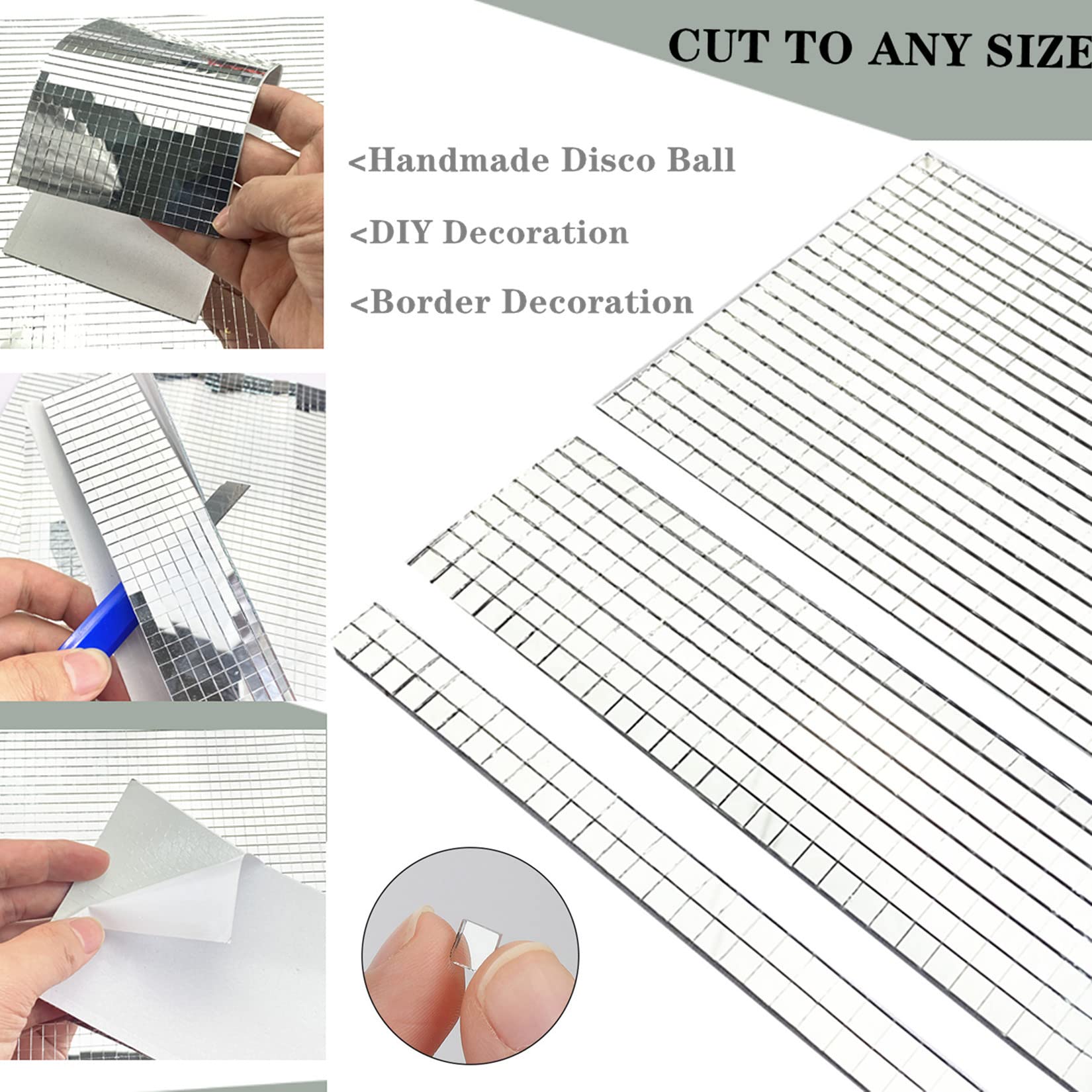 REDODECO 2400pcs Real Glass Silver Mirrors Mosaic Tiles Sticker for Craft Square Glass Tiles Self Adhesive,5mm by 5mm